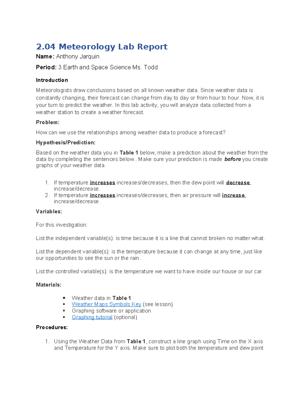 2.04 Meteorology Lab Report: Analyzing Weather Data and Forecasts - Studocu