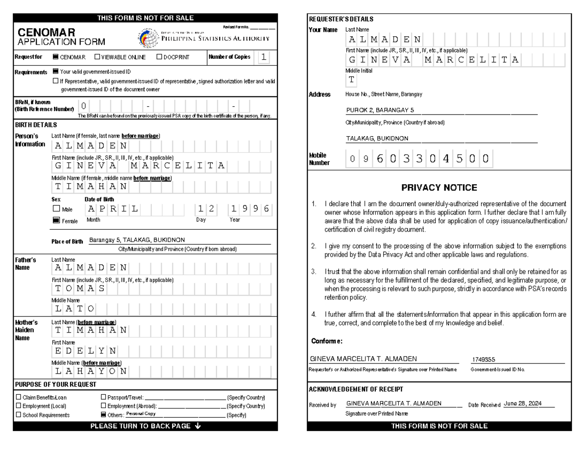 Gineva cenomar - Simplifiee forms of documents. - THIS FORM IS NOT FOR SALE CENOMAR APPLICATION ...