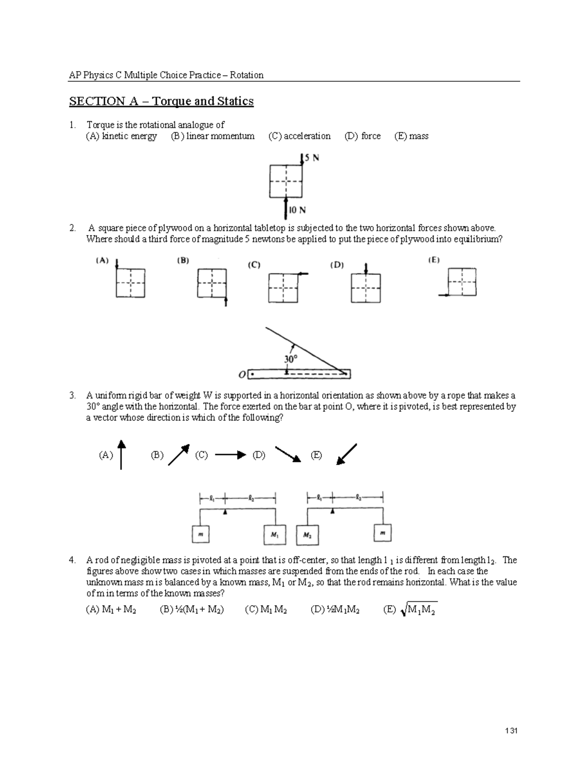 AP Physics C Rotation MCQ Practice Questions on Torque and Statics ...