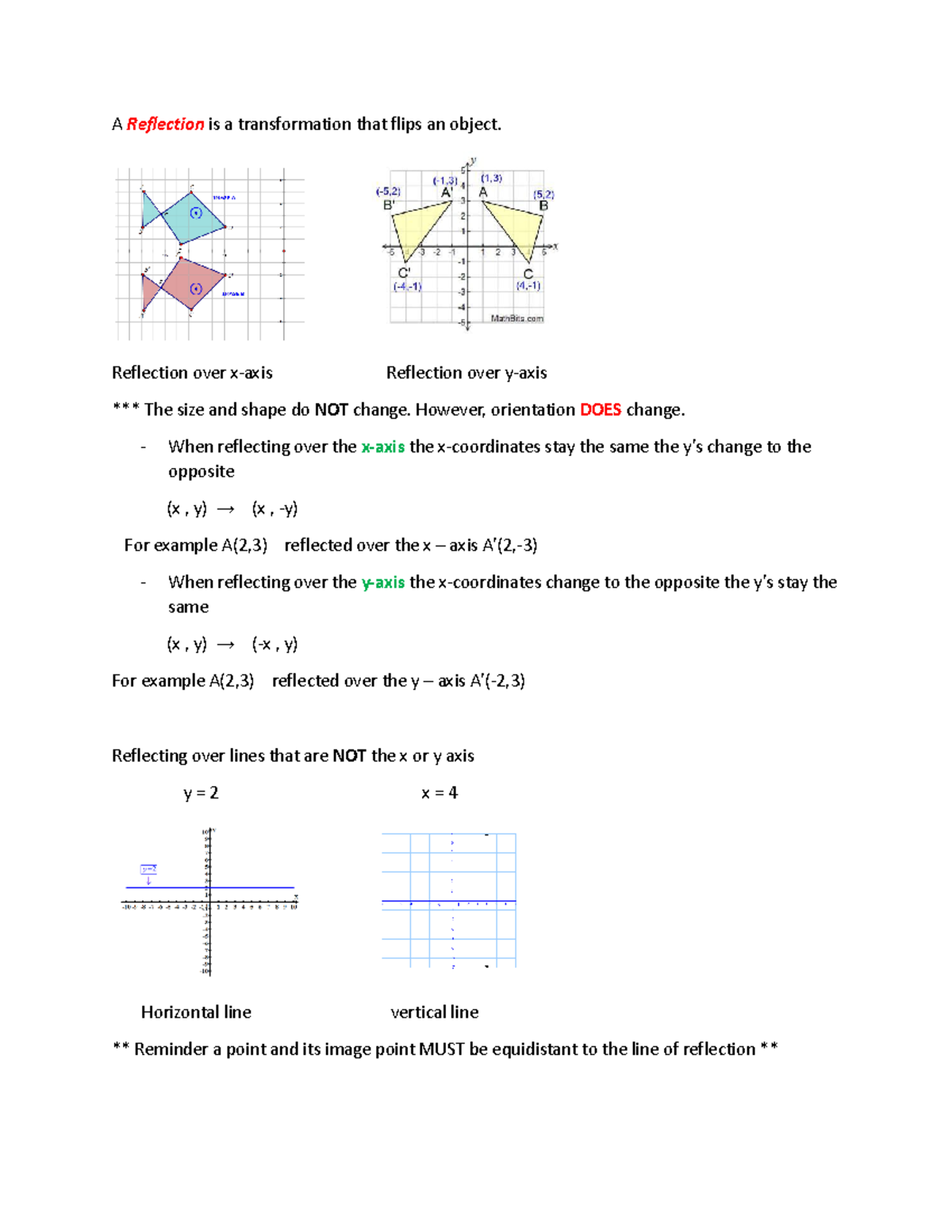 Transformations & Coordinates: Reflection Notes (Math 101) - Studocu