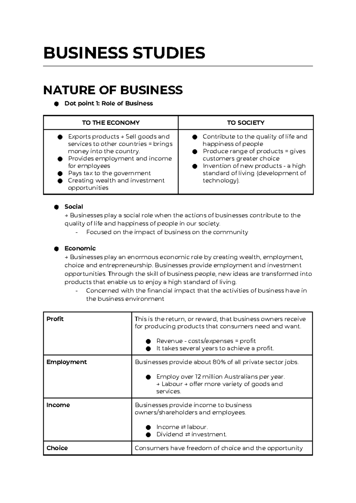 Business Studies — Nature of Business Overview (Term 1 2026) - Studocu