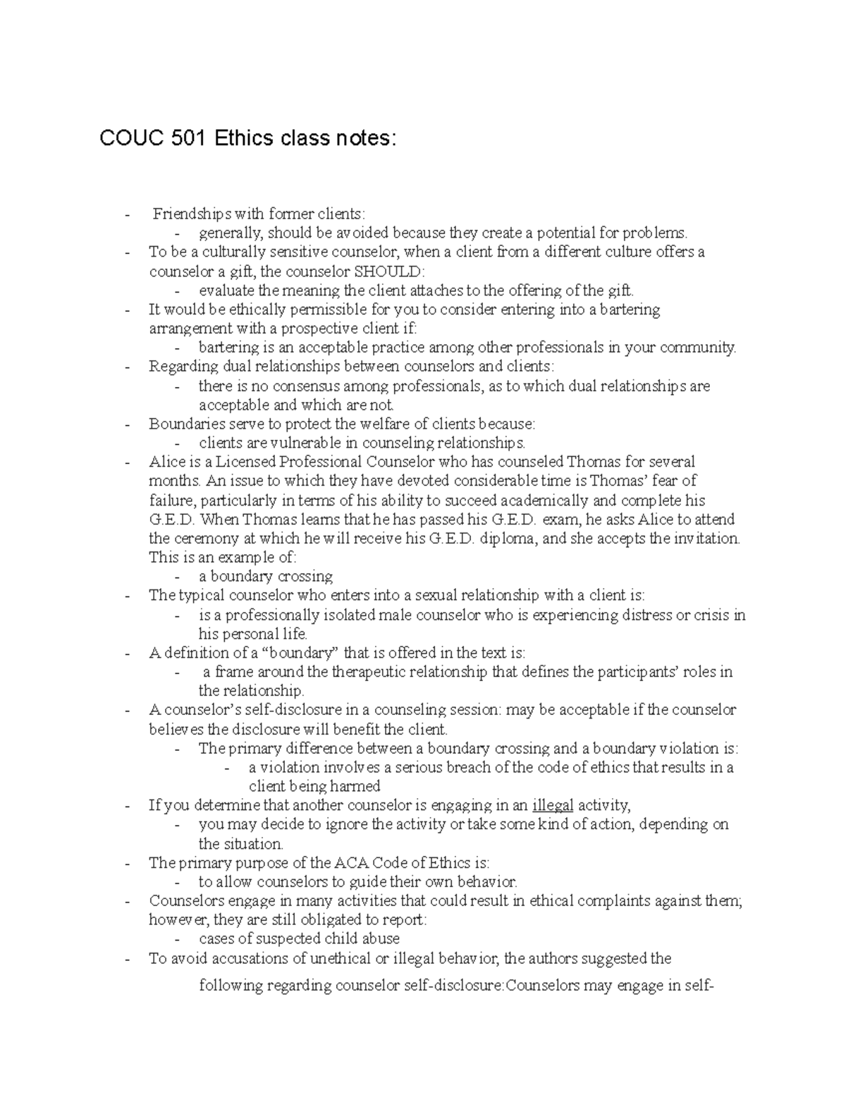 COUC 501 Ethics Class Notes: Key Concepts and Guidelines - Studocu
