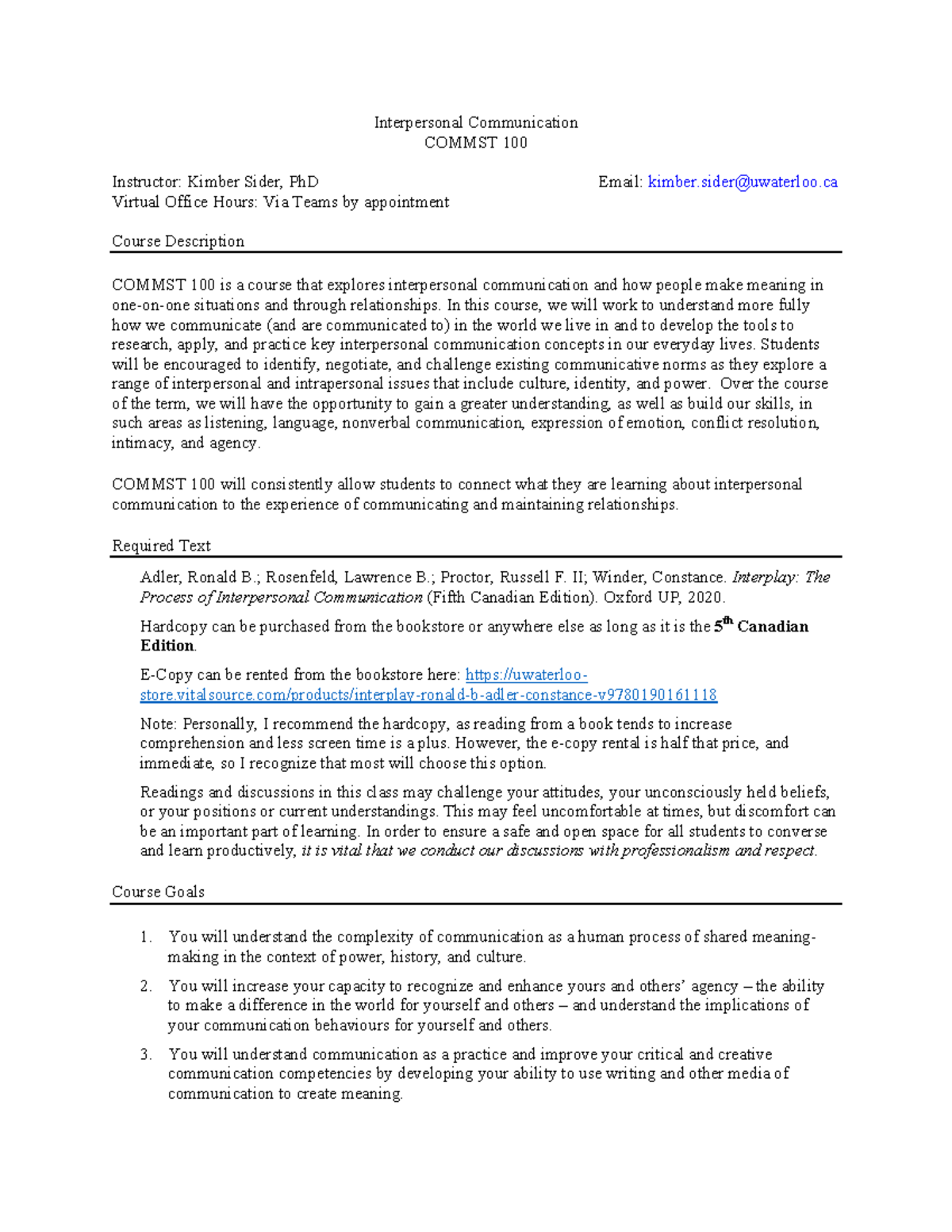 COMMST 100 F23 Interpersonal Communication Course Syllabus & Goals ...