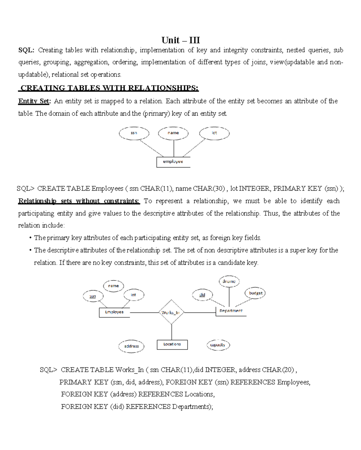 DBMS UNIT 3: SQL Table Creation, Joins, and Constraints Notes - Studocu