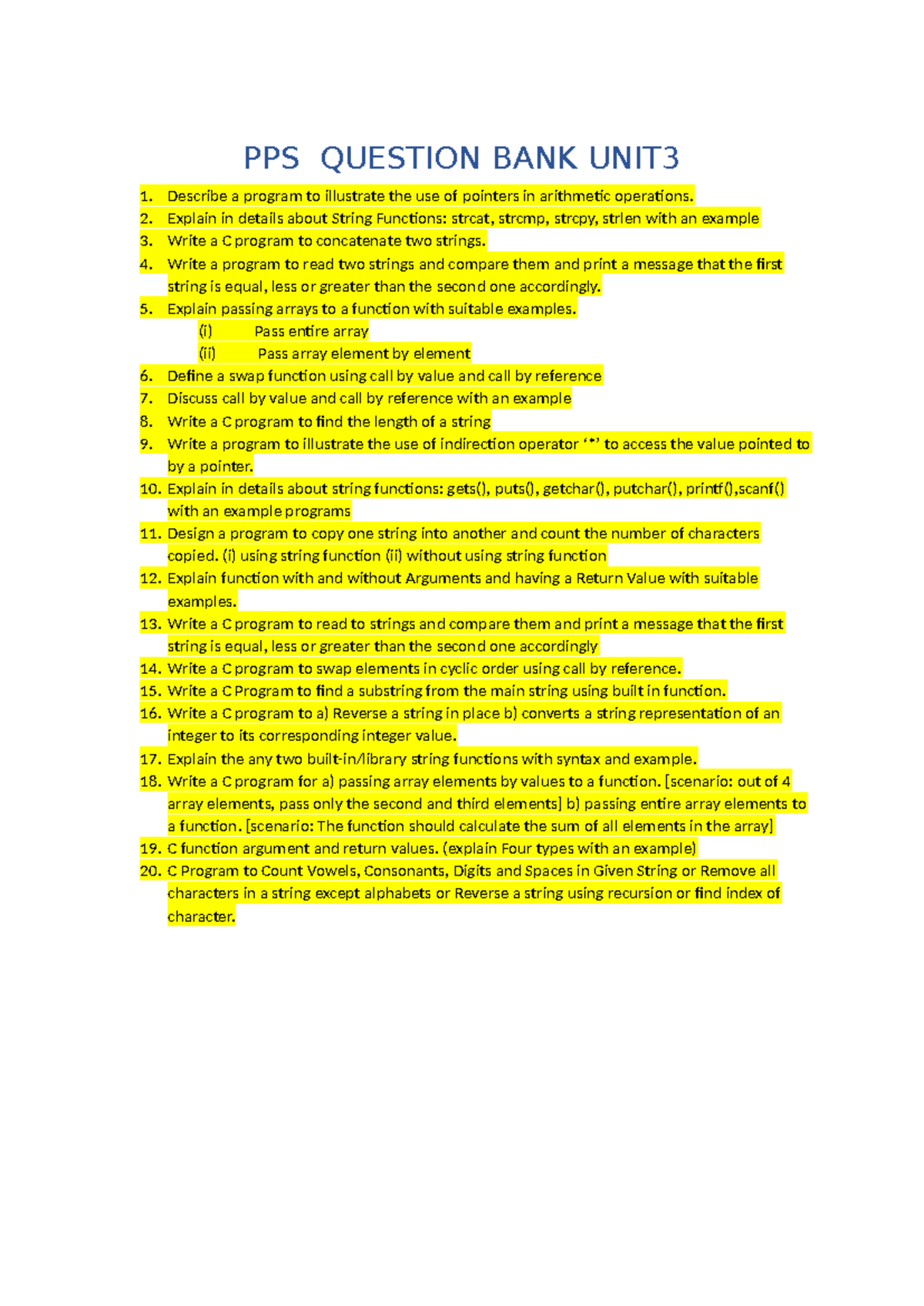 PPS Question BANK UNIT3 - PPS QUESTION BANK UNIT 1. Describe a program to illustrate the use of ...