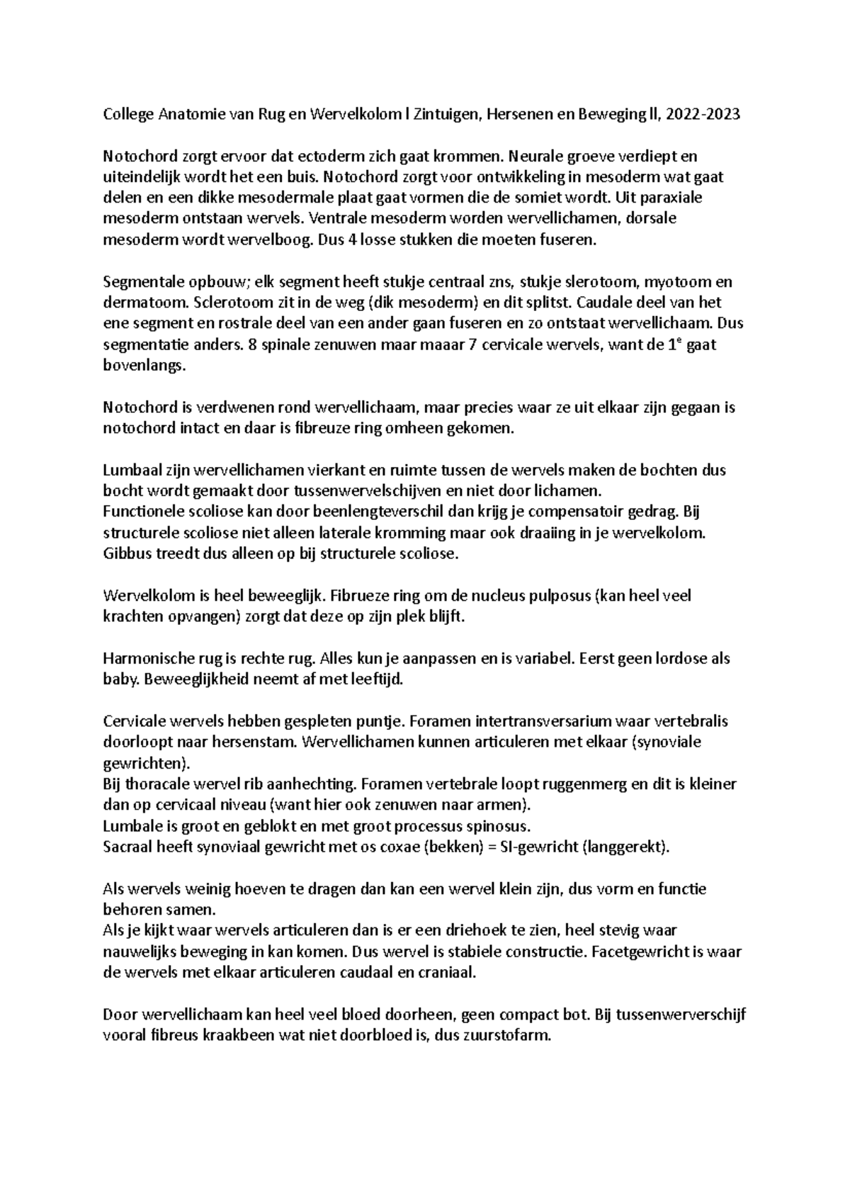 College Anatomie: Rug, Wervelkolom & Beweging II, 2022-2023 Lecture ...