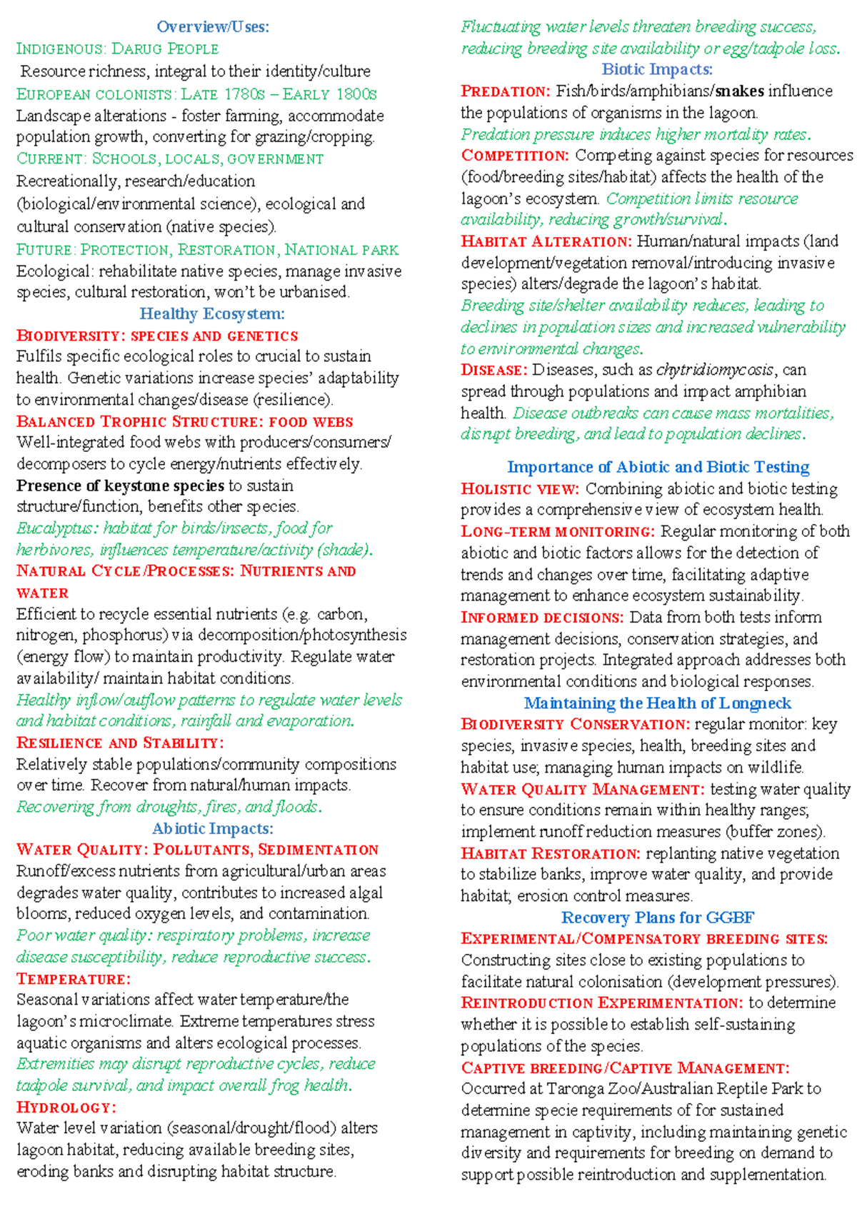 INDIGENOUS: DARUG PEOPLE & GGBF Ecosystem Health Cheat Sheet for Depth ...