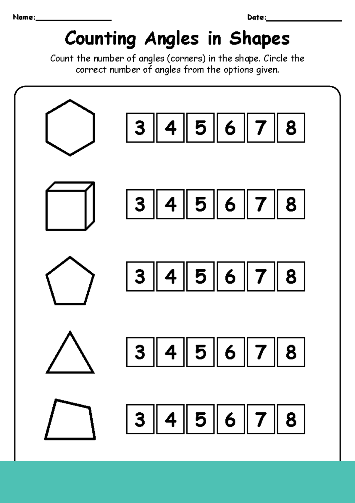 Counting Angles in Shapes - 2nd Grade Worksheet - Name: Date: Counting ...