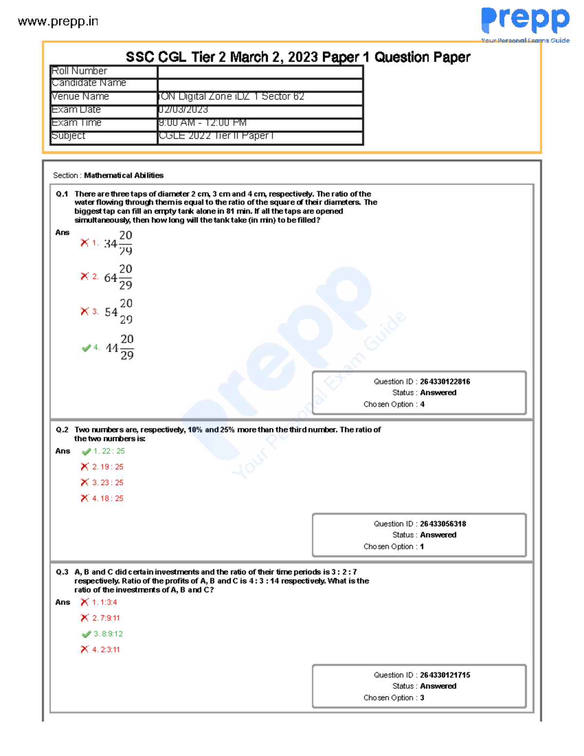 SSC CGL Tier 2 March 2, 2023 Paper I Mathematical Abilities Questions ...