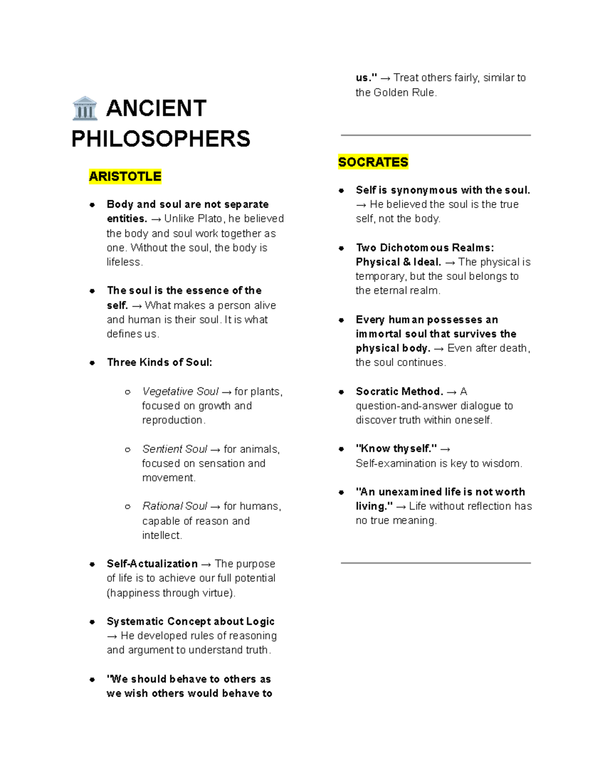 Ancient & Modern Philosophers: Exploring the Soul and Self - Studocu