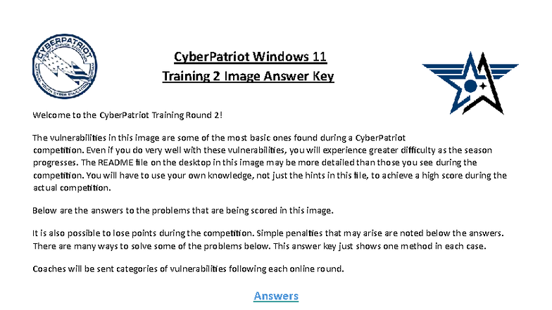CP18 CyberPatriot Windows 11 Training Round 2 Answer Key - Studocu