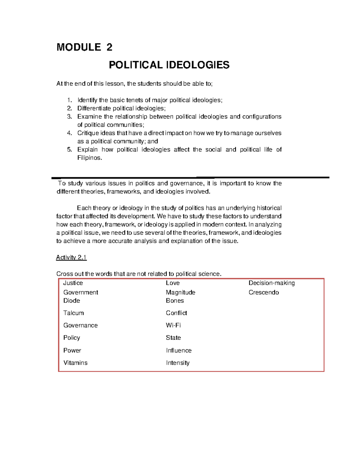 Module 2: Political Ideologies and Their Impact on Societies - Studocu