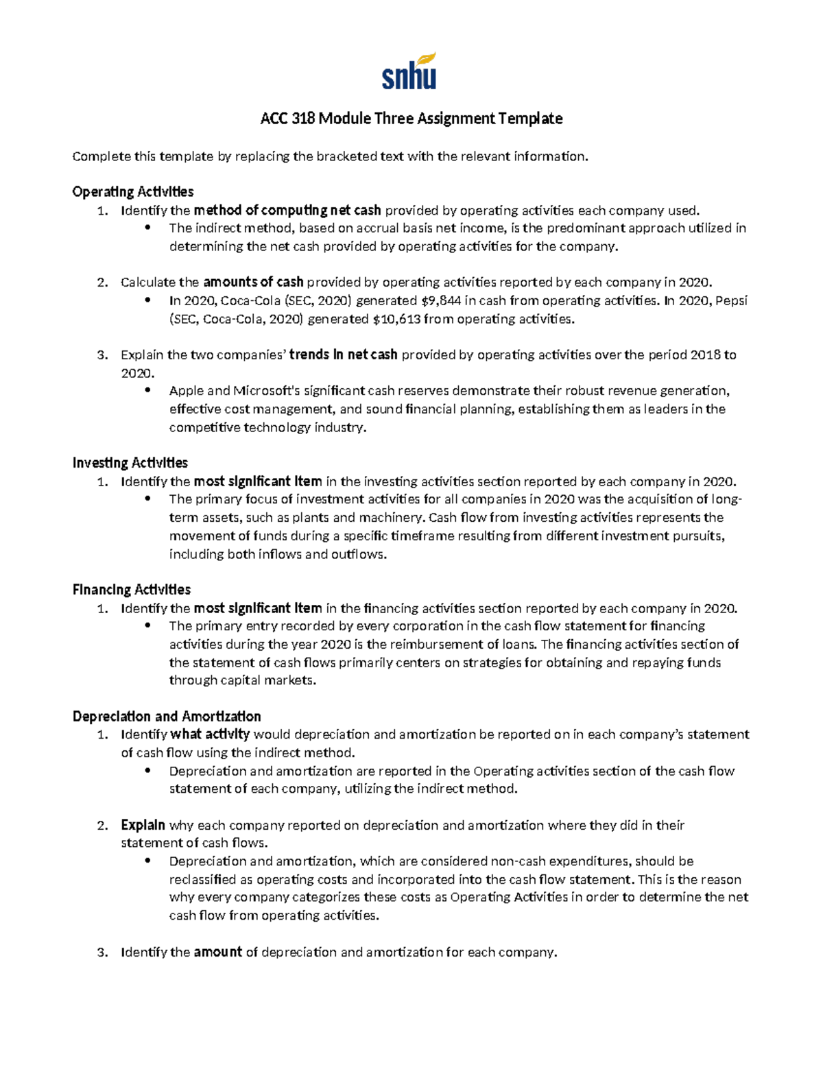 ACC 318 Module Three Assignment - Operating Activities 1. Identify the ...