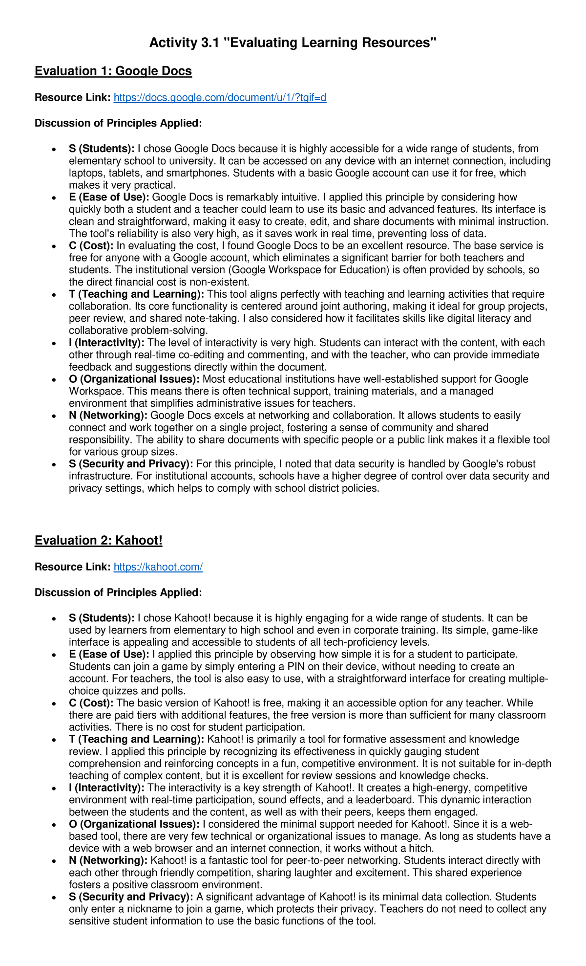 Activity 3.1: Evaluation of Google Docs & Kahoot! as Learning Tools - Studocu