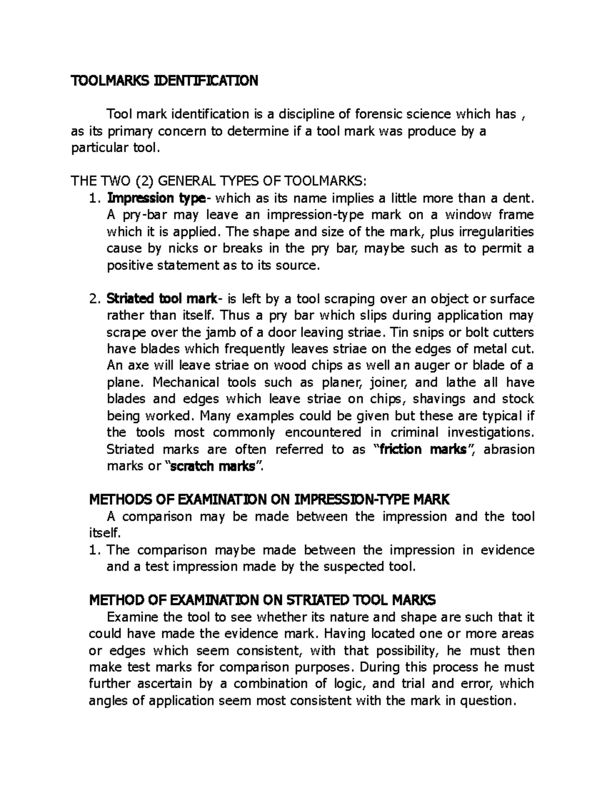 Principles in Bullet and Shell Identification - TOOLMARKS ...