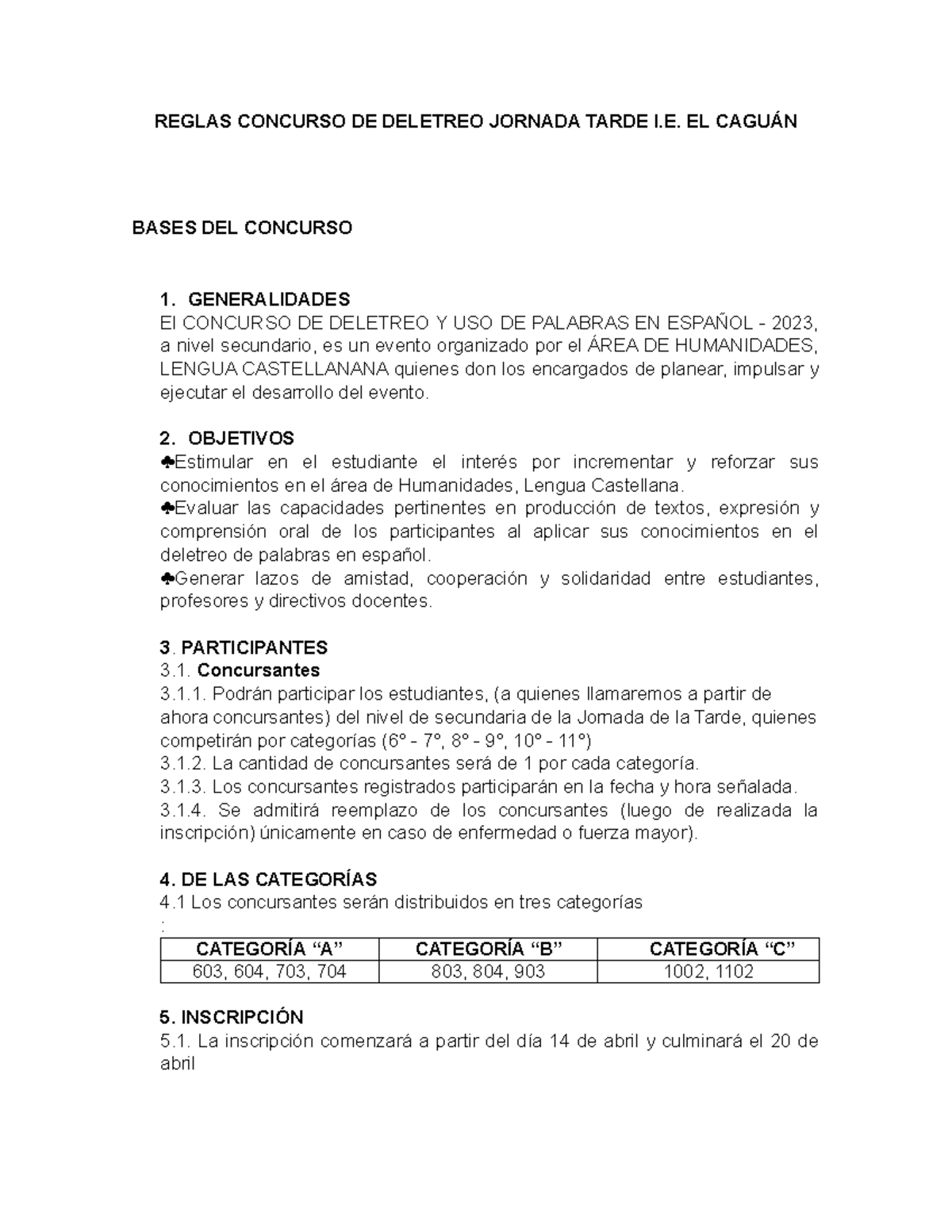 Reglas Concurso DE Deletreo Jornada Tarde - REGLAS CONCURSO DE DELETREO ...