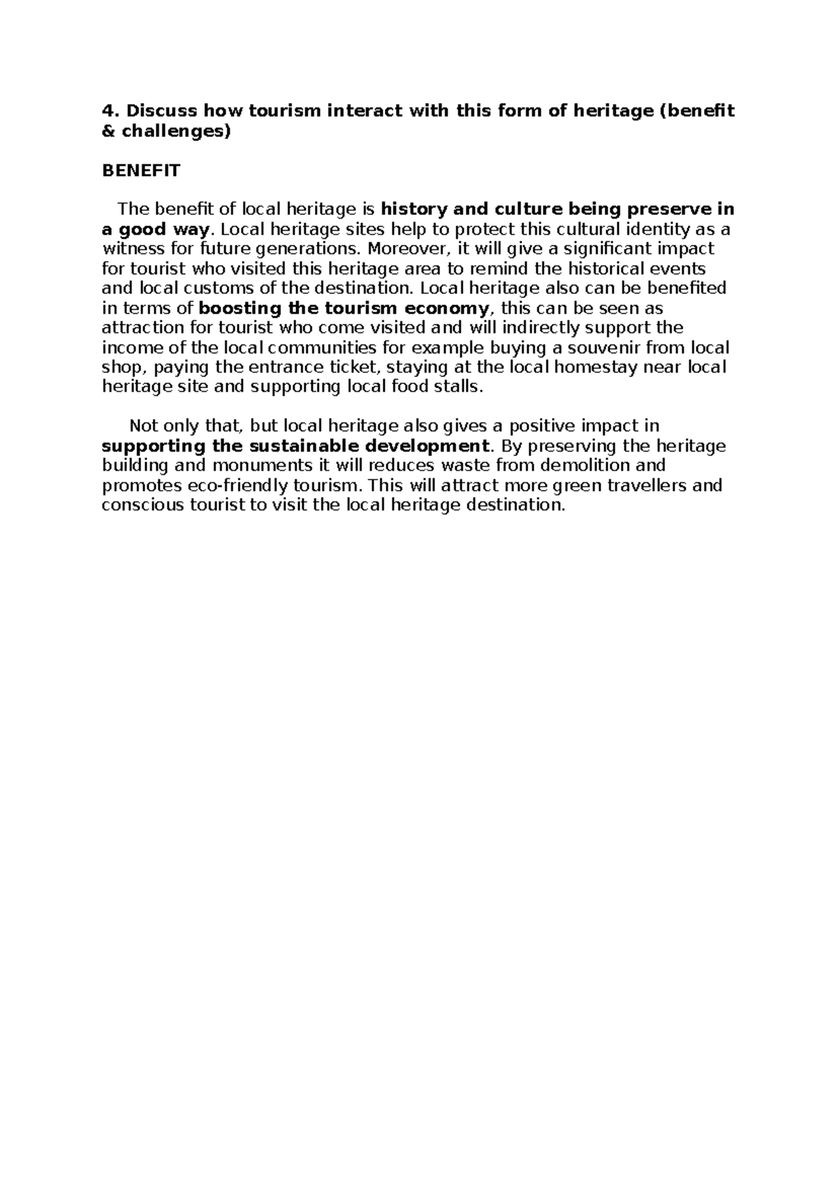 4. The Benefits of Local Heritage in Tourism Interaction - Studocu