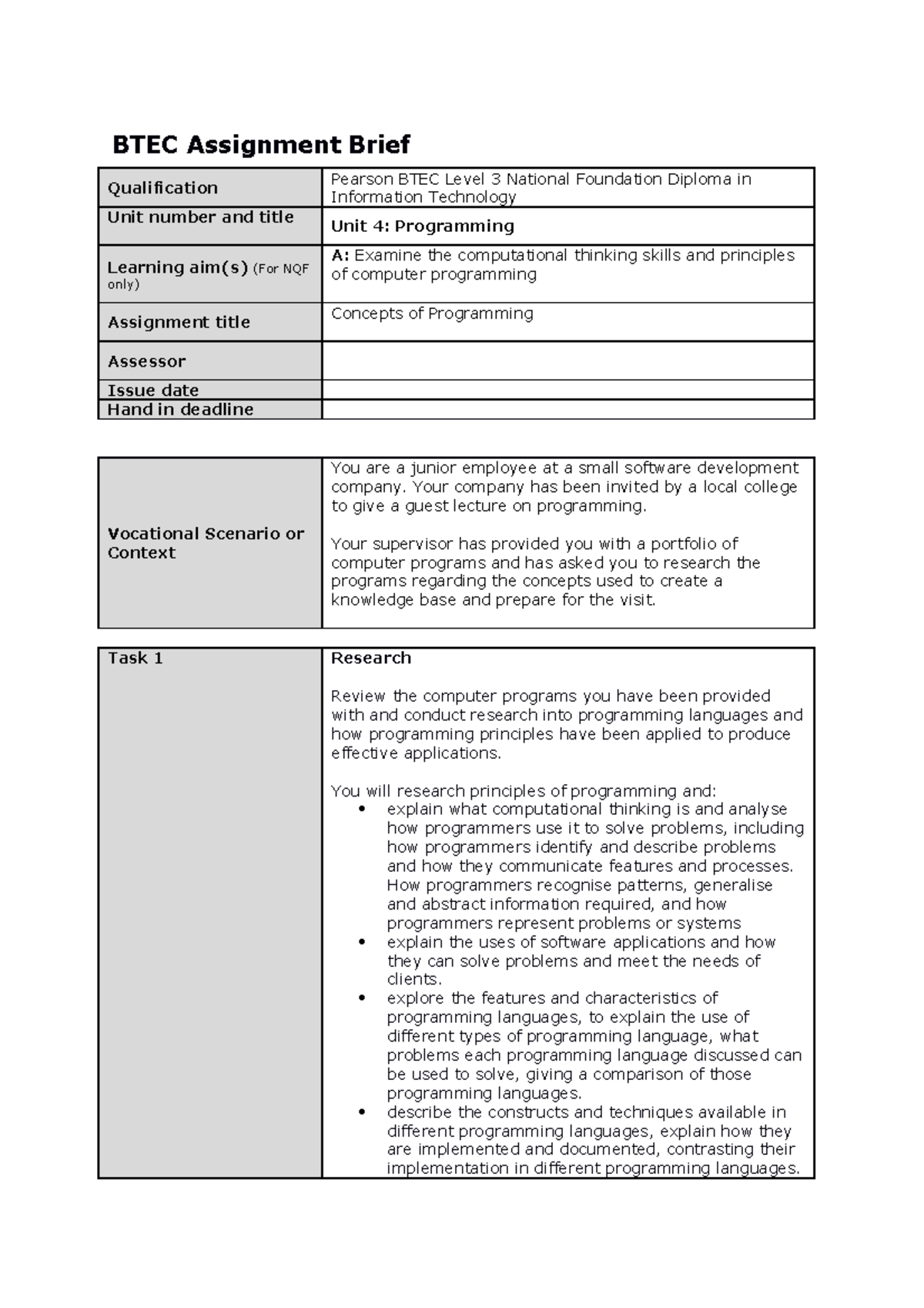Unit 4 Assignment 1: Concepts of Programming Explained - Studocu