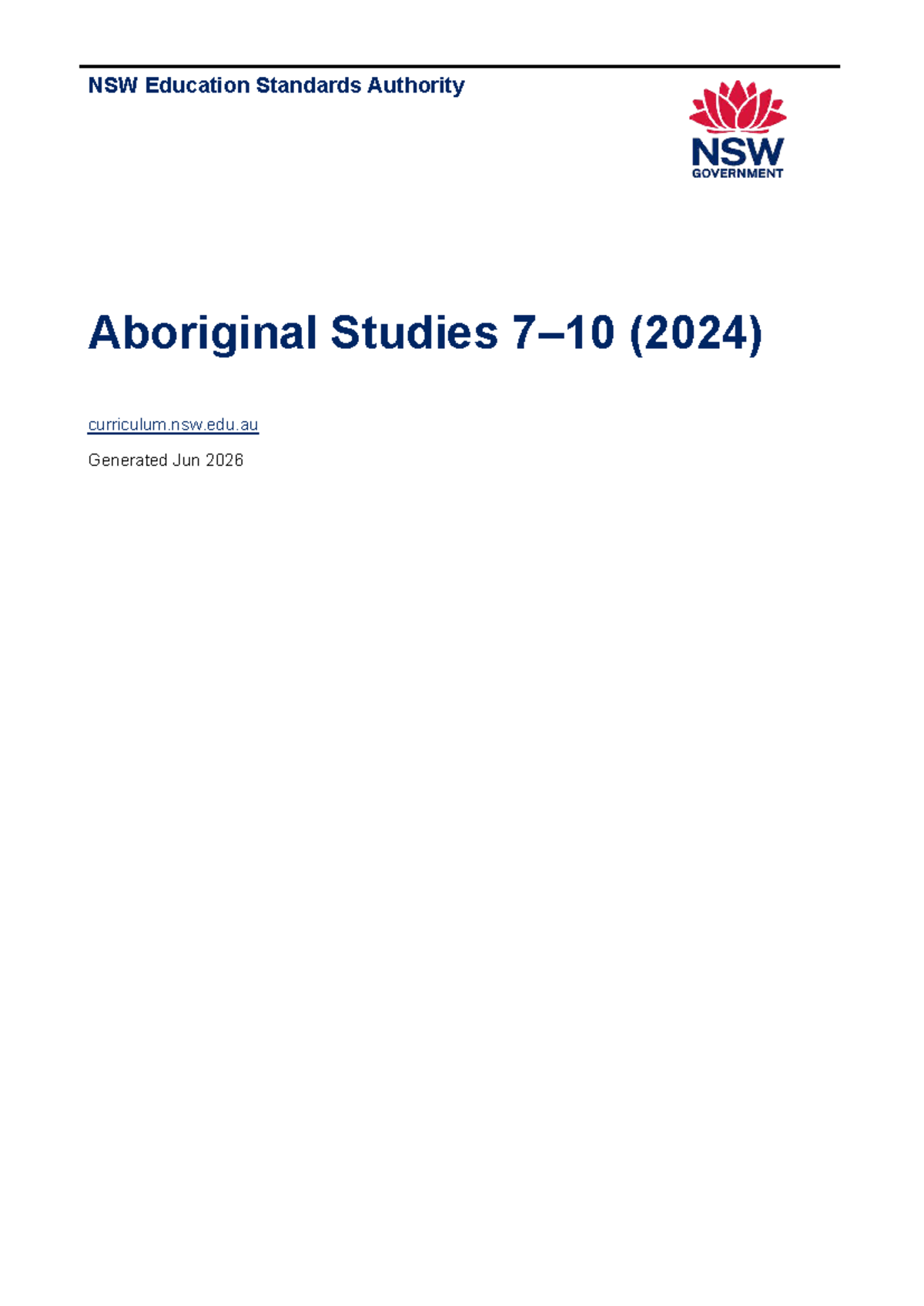 NESA Aboriginal Studies Syllabus (2024) for Stages 4 & 5 - Studocu