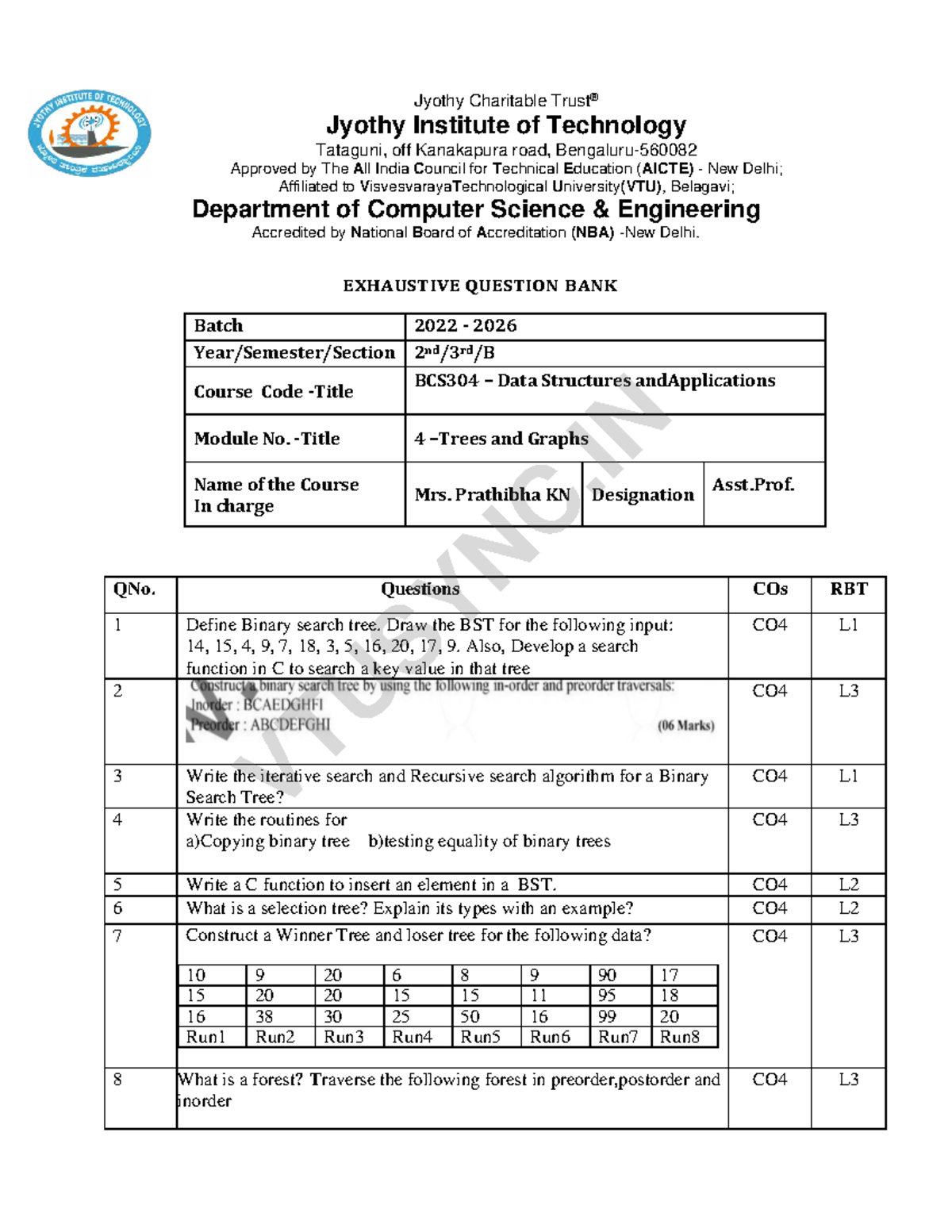 DSA MODULE 4 Question Bank - Binary Search Trees & Graphs - Studocu