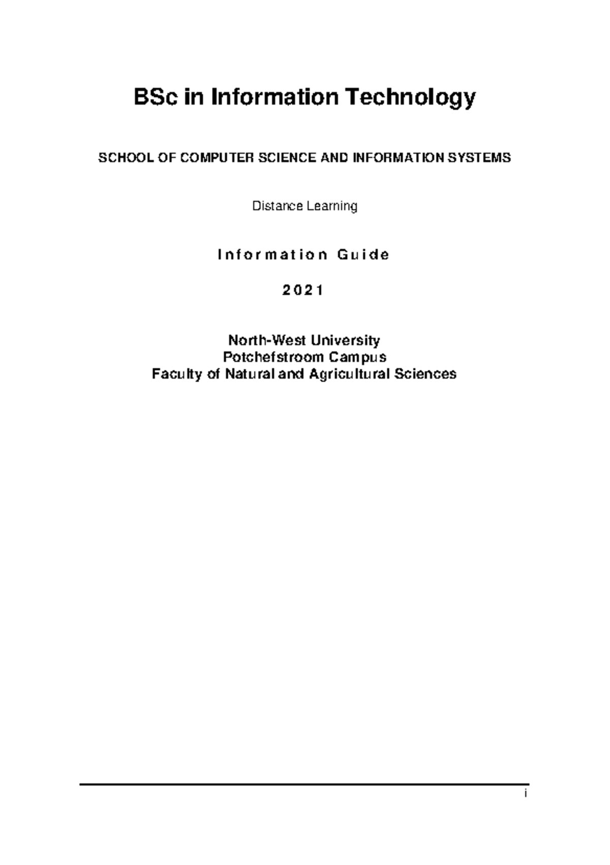 BSc IT Distance Learning Info Guide 2021 - NWU - Studocu
