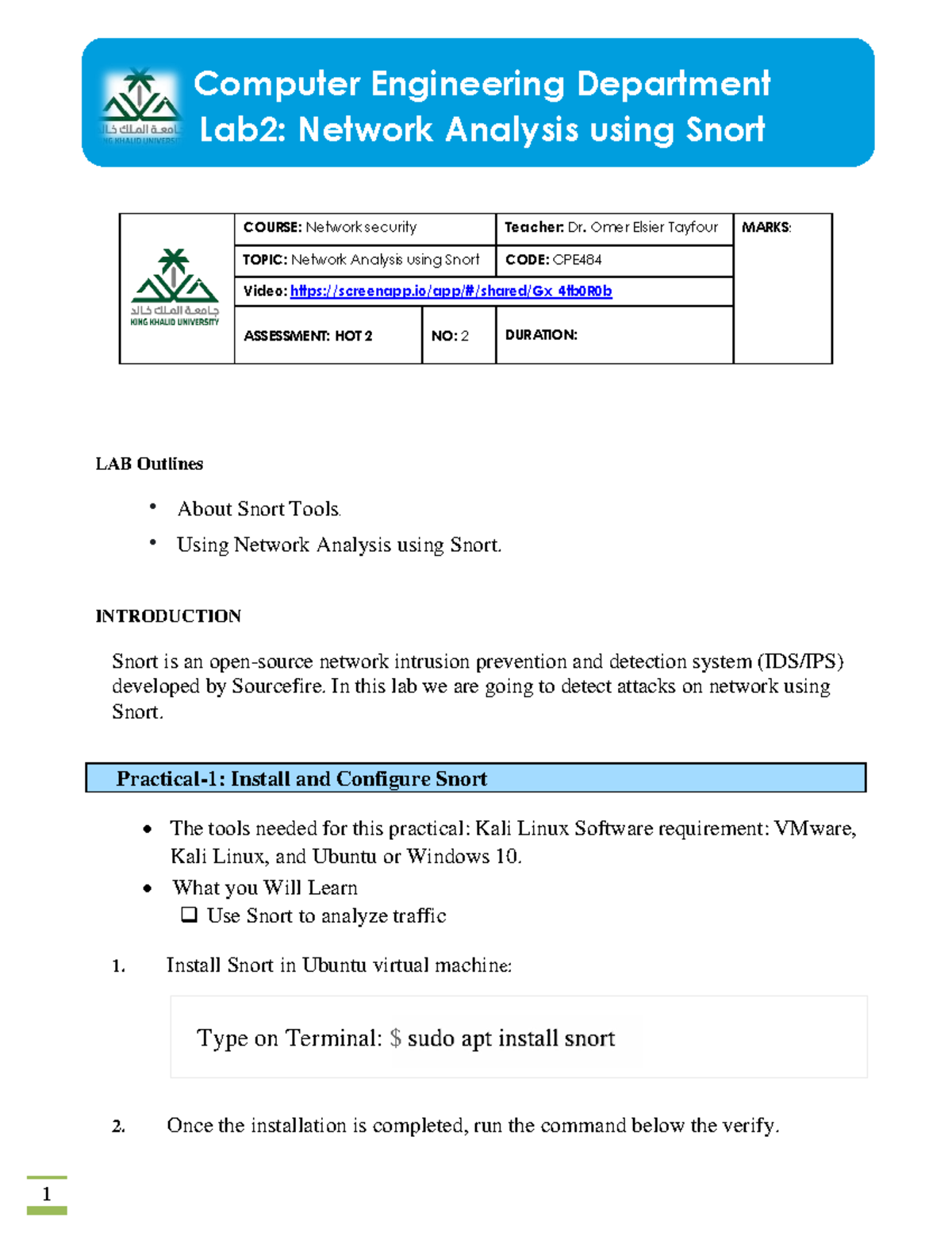 CPE484 Lab 2: Network Analysis with Snort Techniques - Studocu