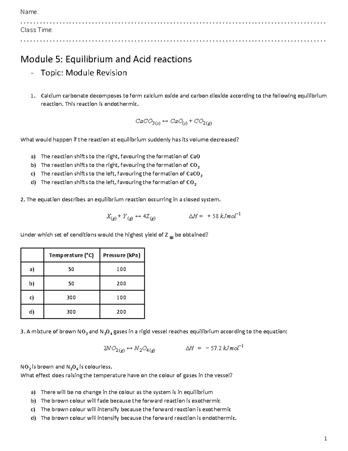 Module 5: Equilibrium & Acid Reactions Revision Notes - Studocu