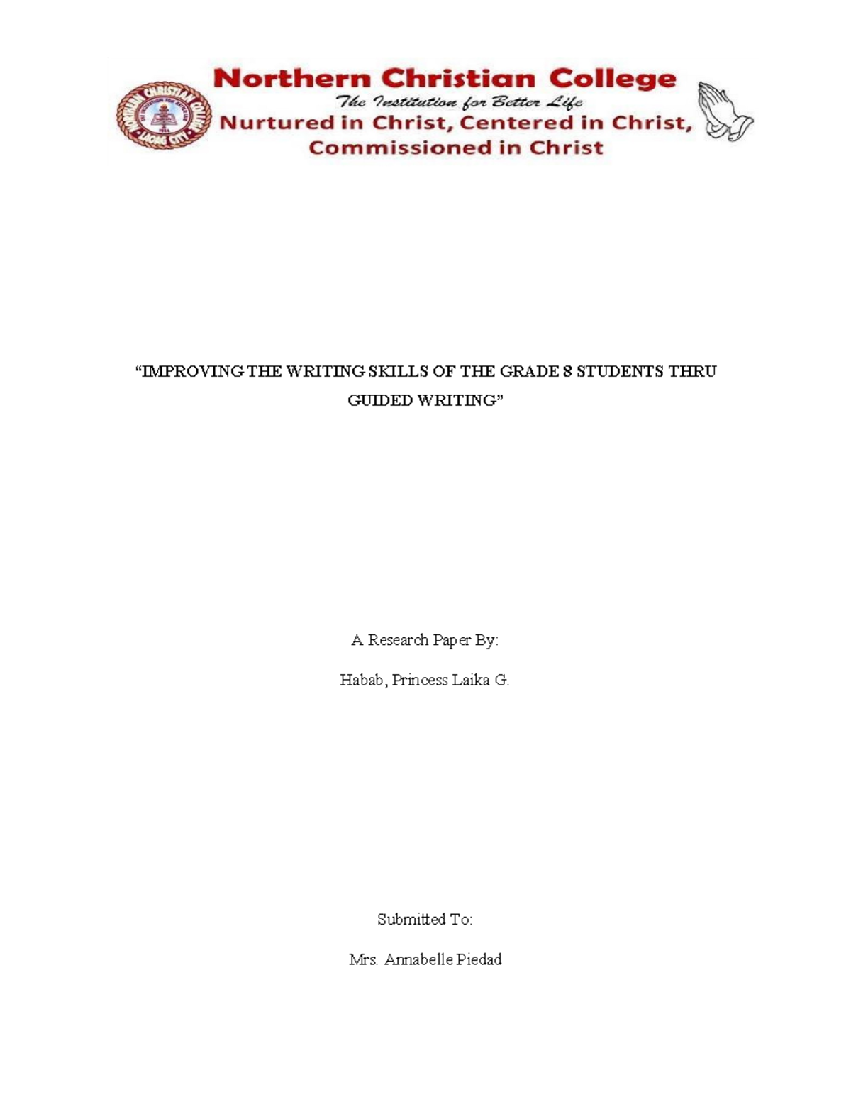 Improving Writing Skills in Grade 8 via Guided Writing (Research Paper ...