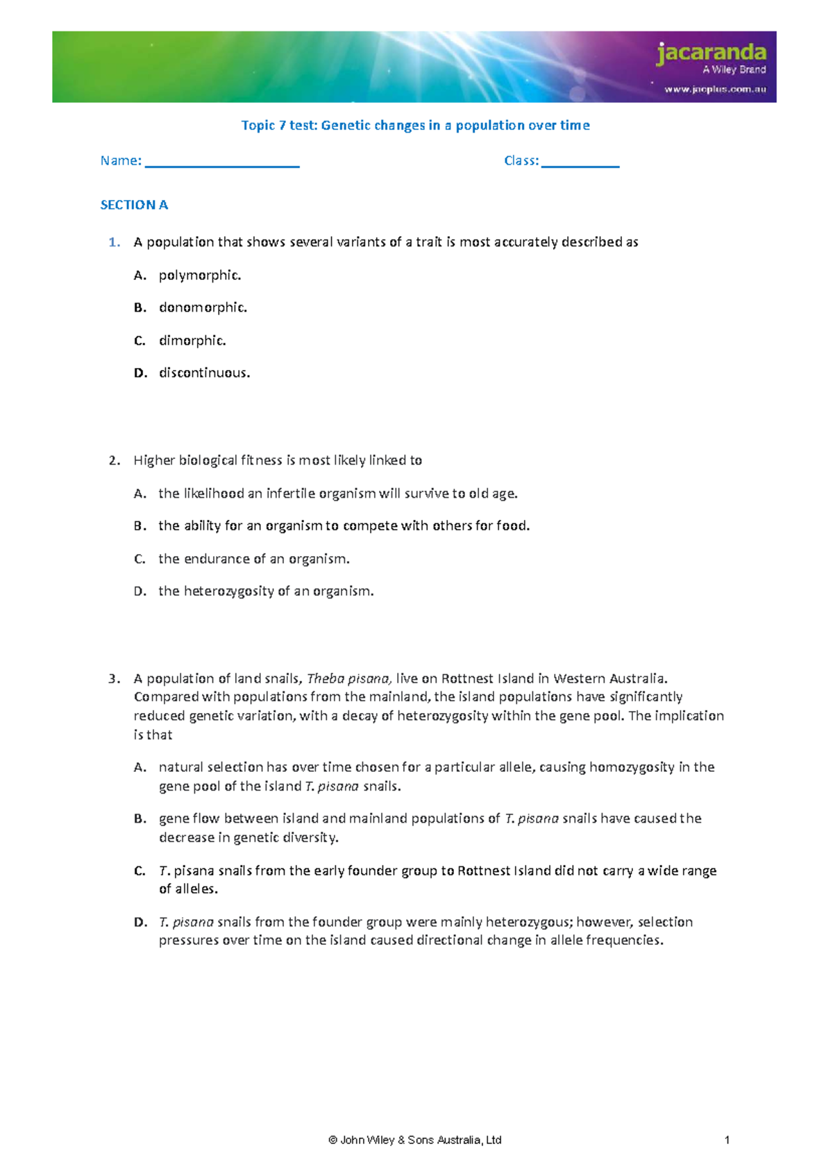 Genetic Changes in a Population: Topic 7 Test Notes - Studocu