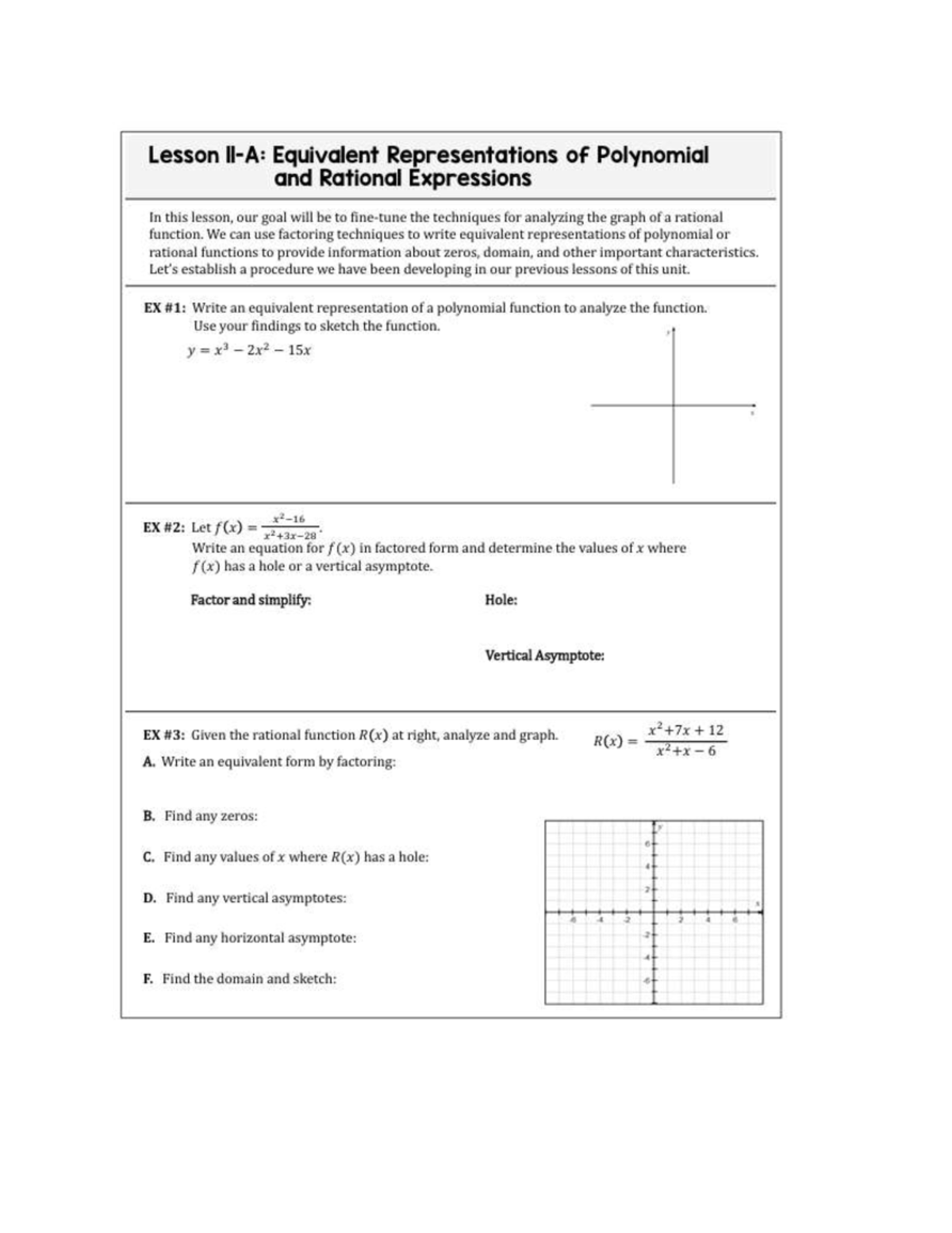 Lesson 1.11: Analyzing Rational Functions & Their Graphs - Studocu