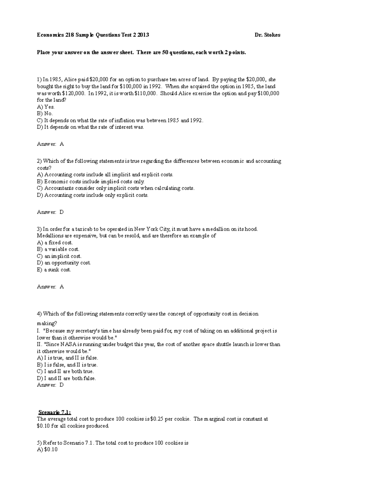 Untitled - Year 2 - Economics 218 Sample Questions Test 2 2013 Dr ...
