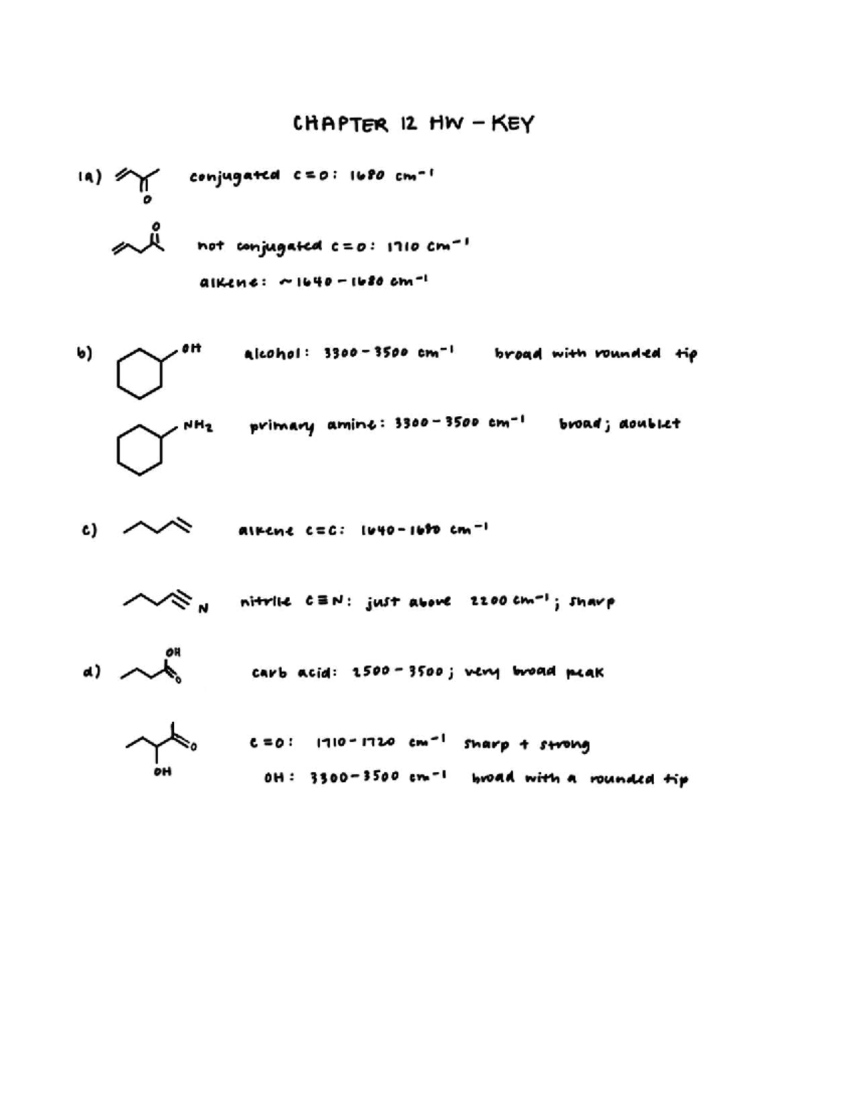 Chapter 12 HW Key 2023: Conjugated Alkenes and IR Analysis - Studocu