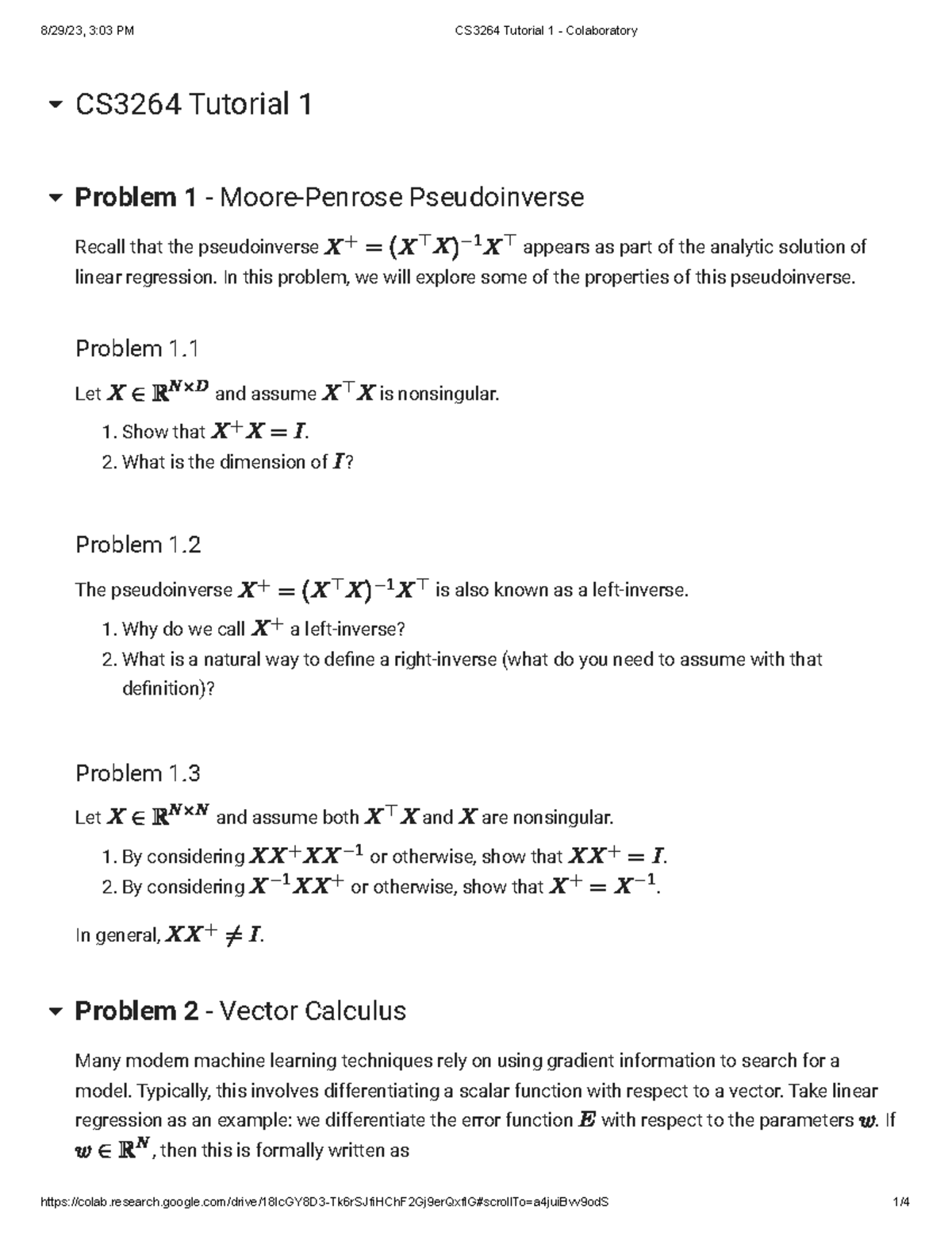 CS3264 Tutorial 1 - Exploring Pseudoinverse in Linear Regression - Studocu