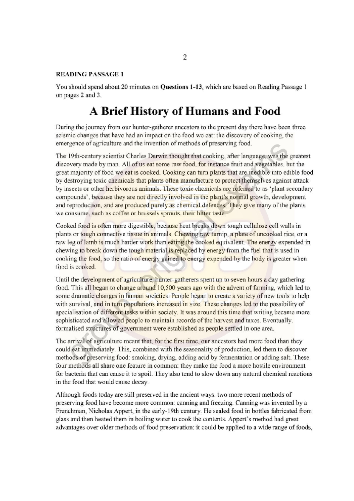 IELTS Reading Practice: A Brief History of Humans and Food Preservation ...