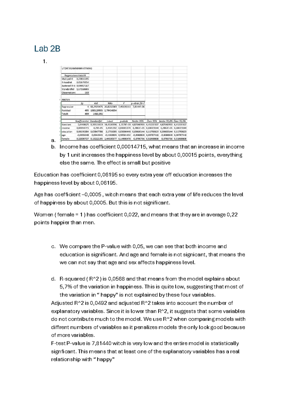 Lab 2B - Analysis of Income, Education, and Happiness in stk102 - Studocu