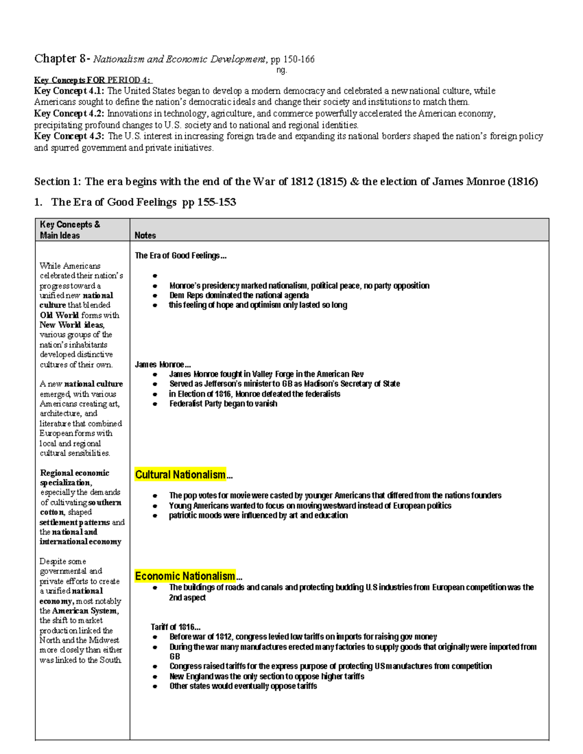 APUSH Chapter 8: Nationalism & Economic Development Notes - Studocu