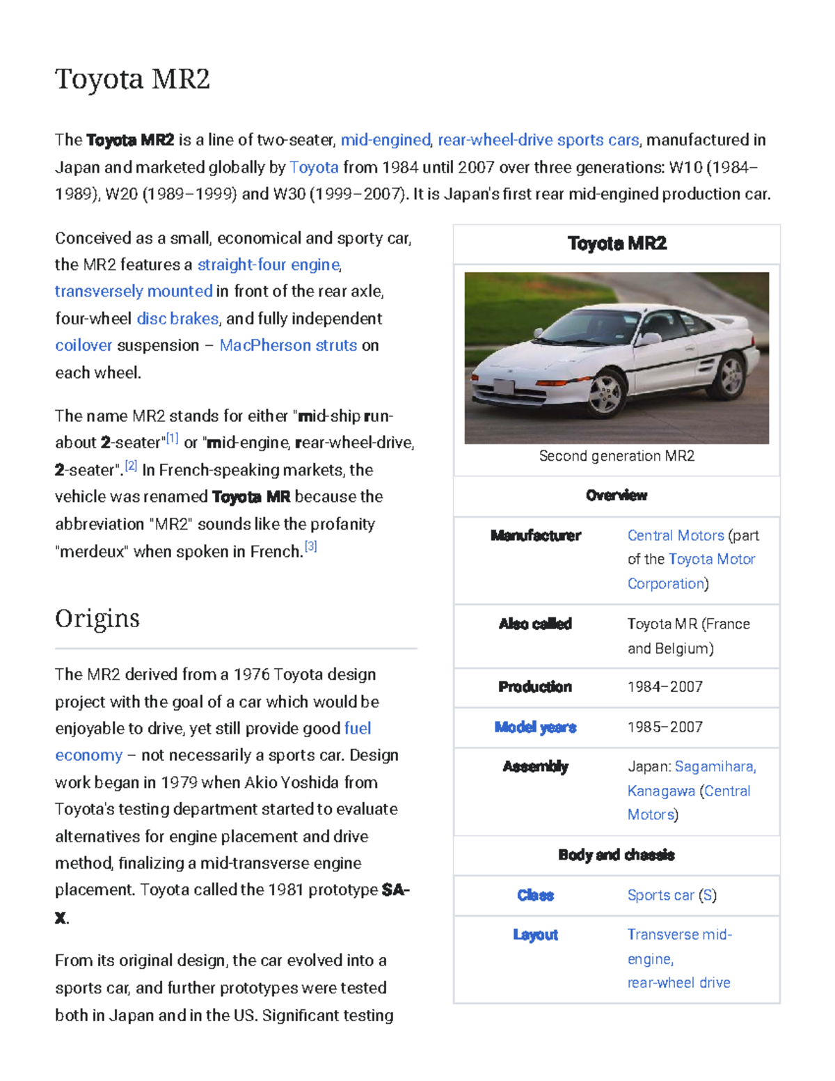 Toyota MR2: A Comprehensive Overview of the Iconic Sports Car - Studocu