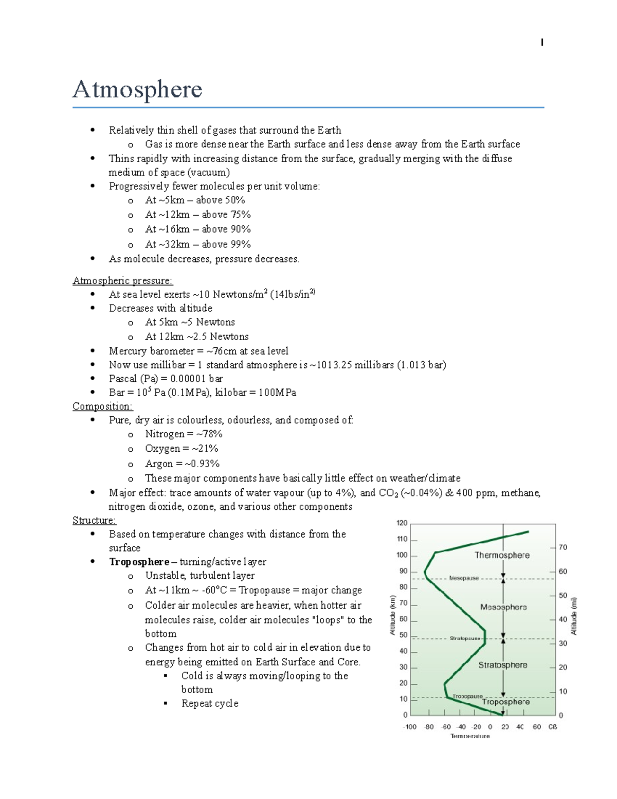 Lecture notes, lecture Atmosphere topic - Atmosphere Relatively thin ...