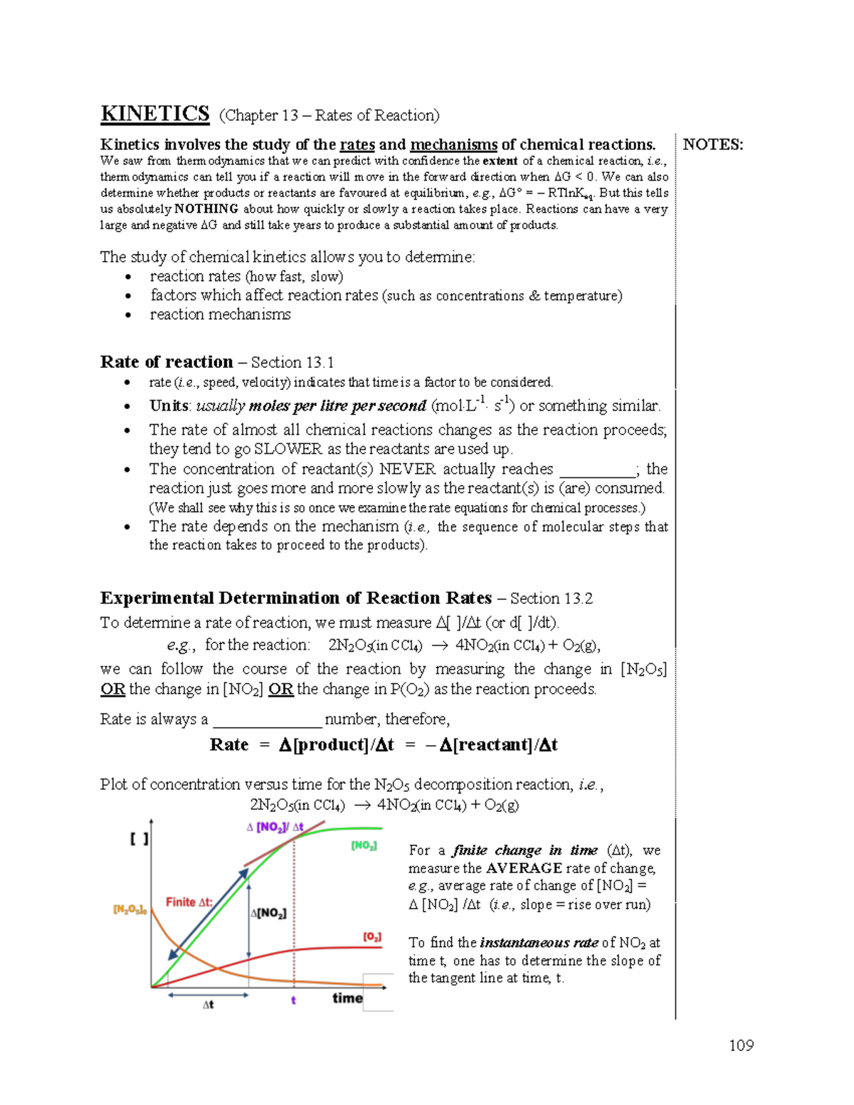 Kinetics (CHEM 101) - Chapter 13: Rates of Reaction Overview and Notes ...