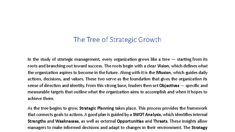 Strategic Management: The Tree of Growth and Success - Studocu