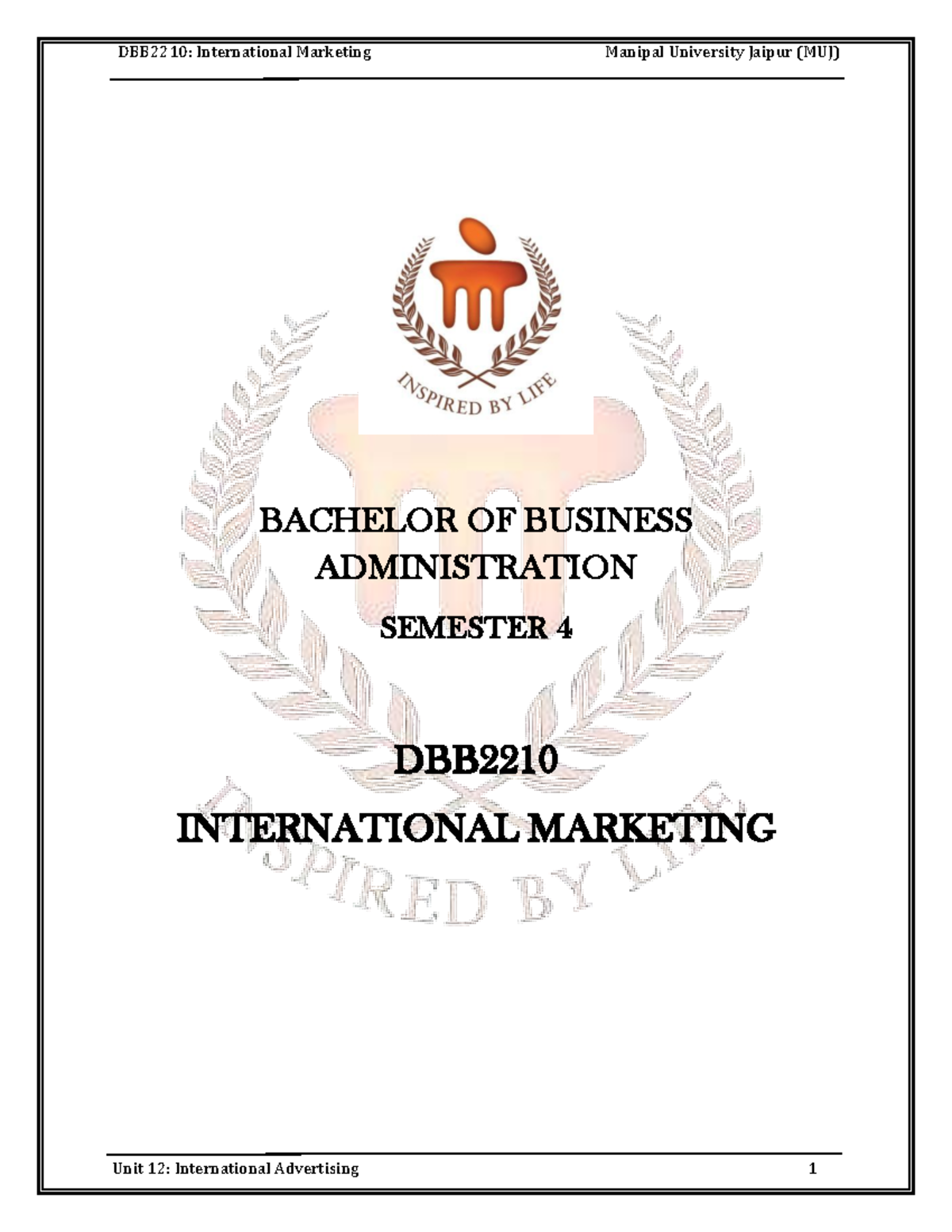 DBB2210: International Marketing - Unit 12 Advertising Insights - Studocu