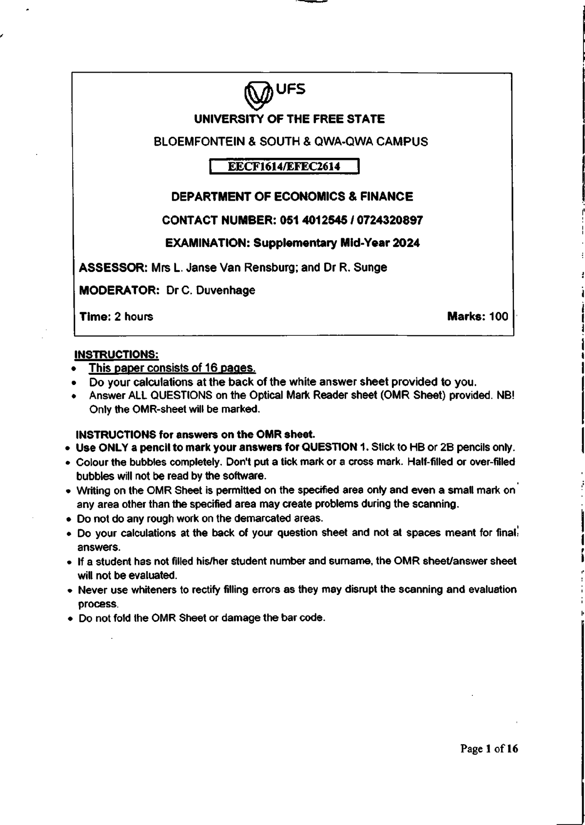 UFS ECON 2024 Supplementary Exam Paper: Key Concepts & Questions - Studocu