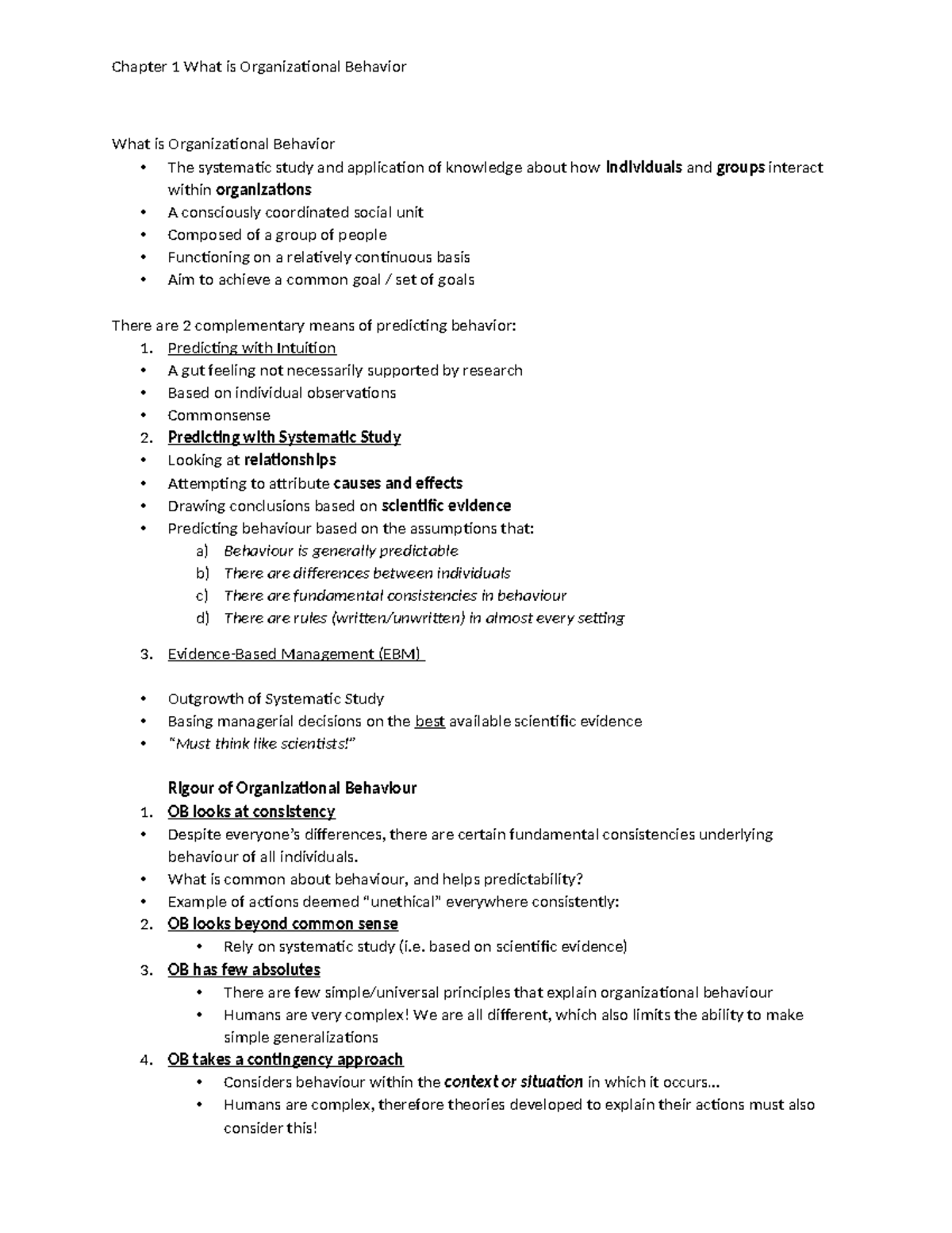 Chapter 1: Understanding Organizational Behavior - Intro to OB - Studocu