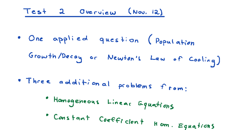 Test 2 Overview: Homogeneous & Nonhomogeneous Linear Equations - Studocu