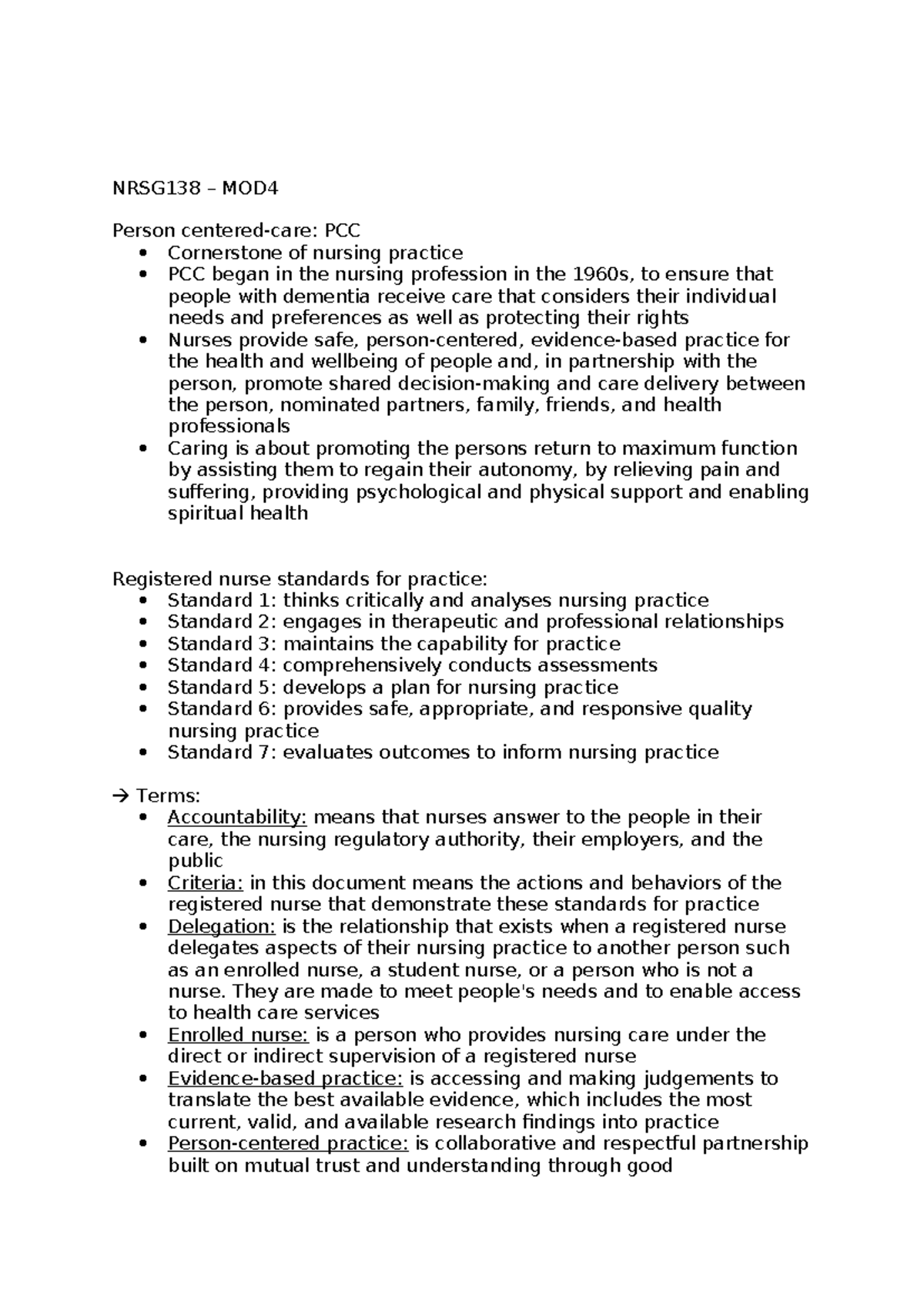 NRSG138 MOD4 - mod 4 - NRSG138 – MOD Person centered-care: PCC ...