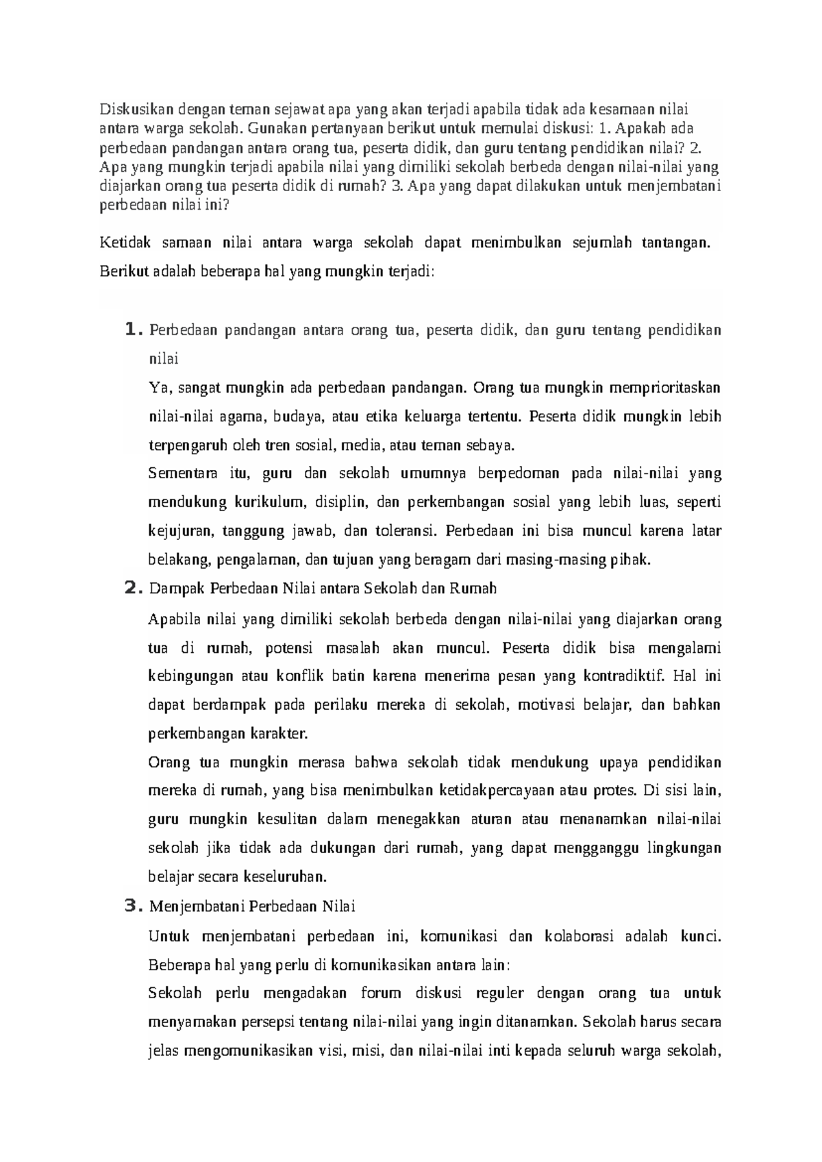 Diskusi Nilai Pendidikan di Sekolah: Tantangan dan Solusi (Ilide - gjk ...
