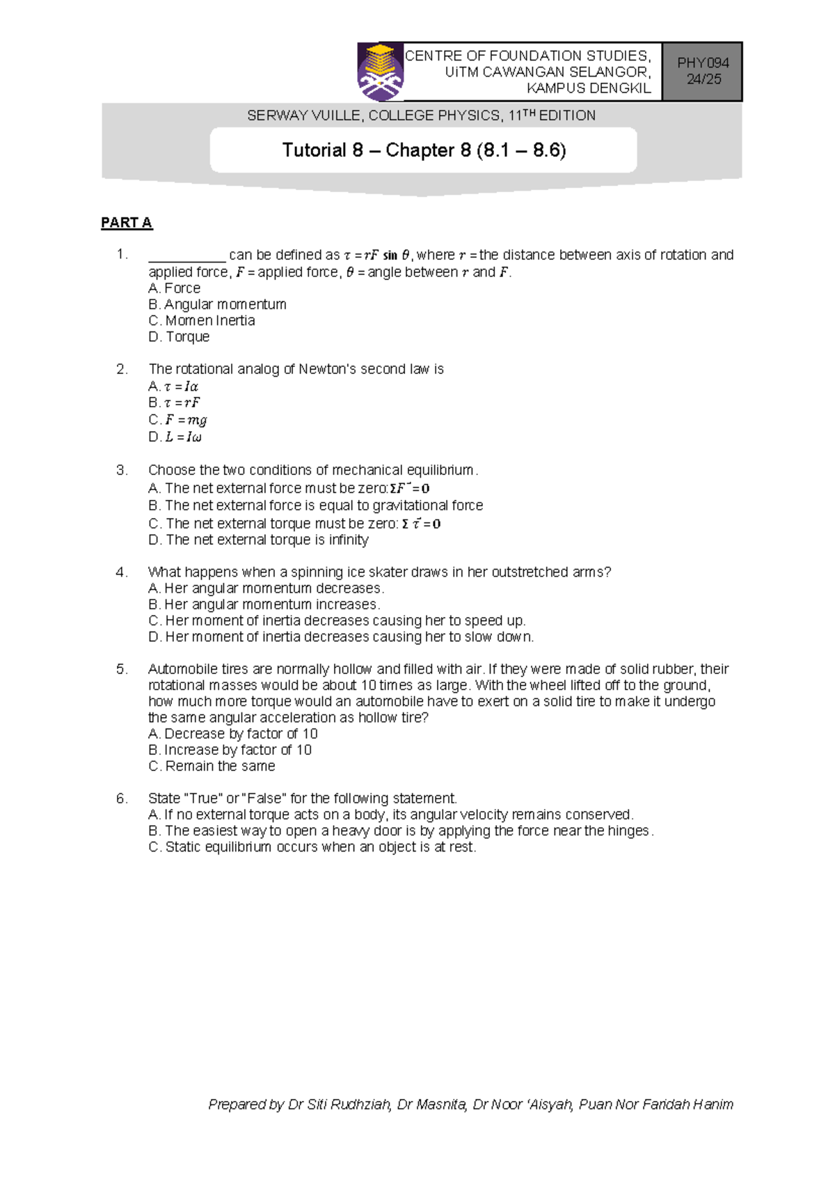 Tutorial 8 - Physics Concepts and Problem Solutions (PHY 24) - Studocu