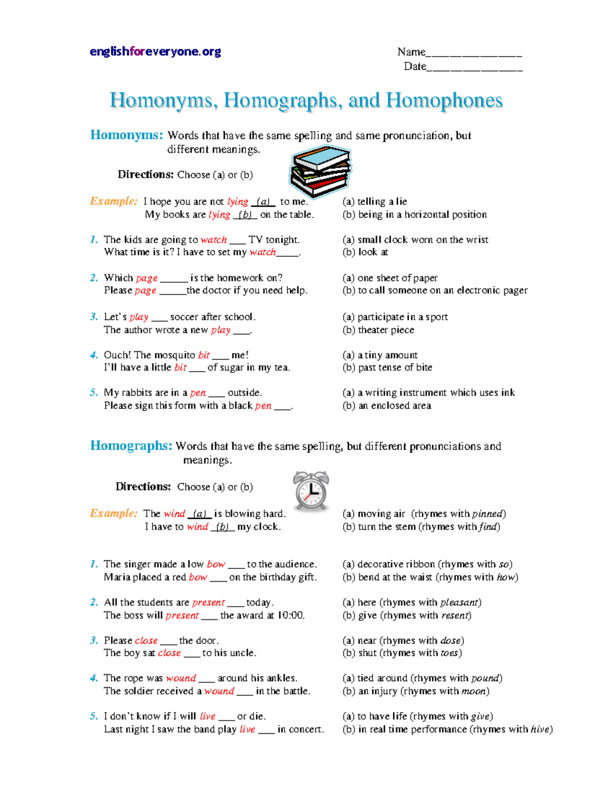 ENG 101: Homonyms, Homographs, and Homophones Practice Exercises - Studocu