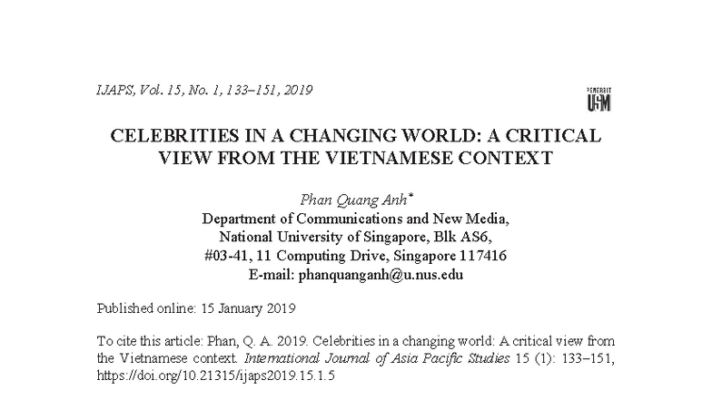 IJAPS, Vol. 15, No. 1, 2019: Celebrities and Globalisation in Vietnam ...