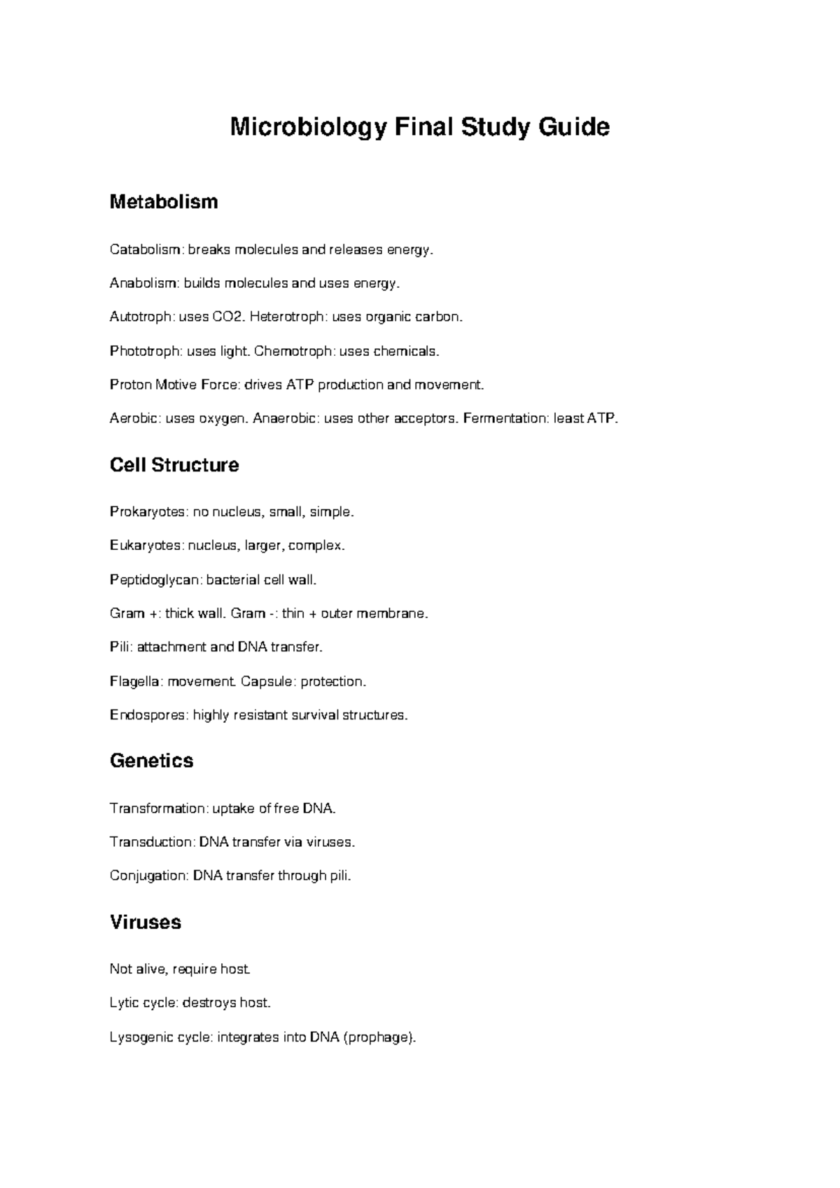 Microbiology Final Exam Study Guide: Key Concepts and Terms - Studocu